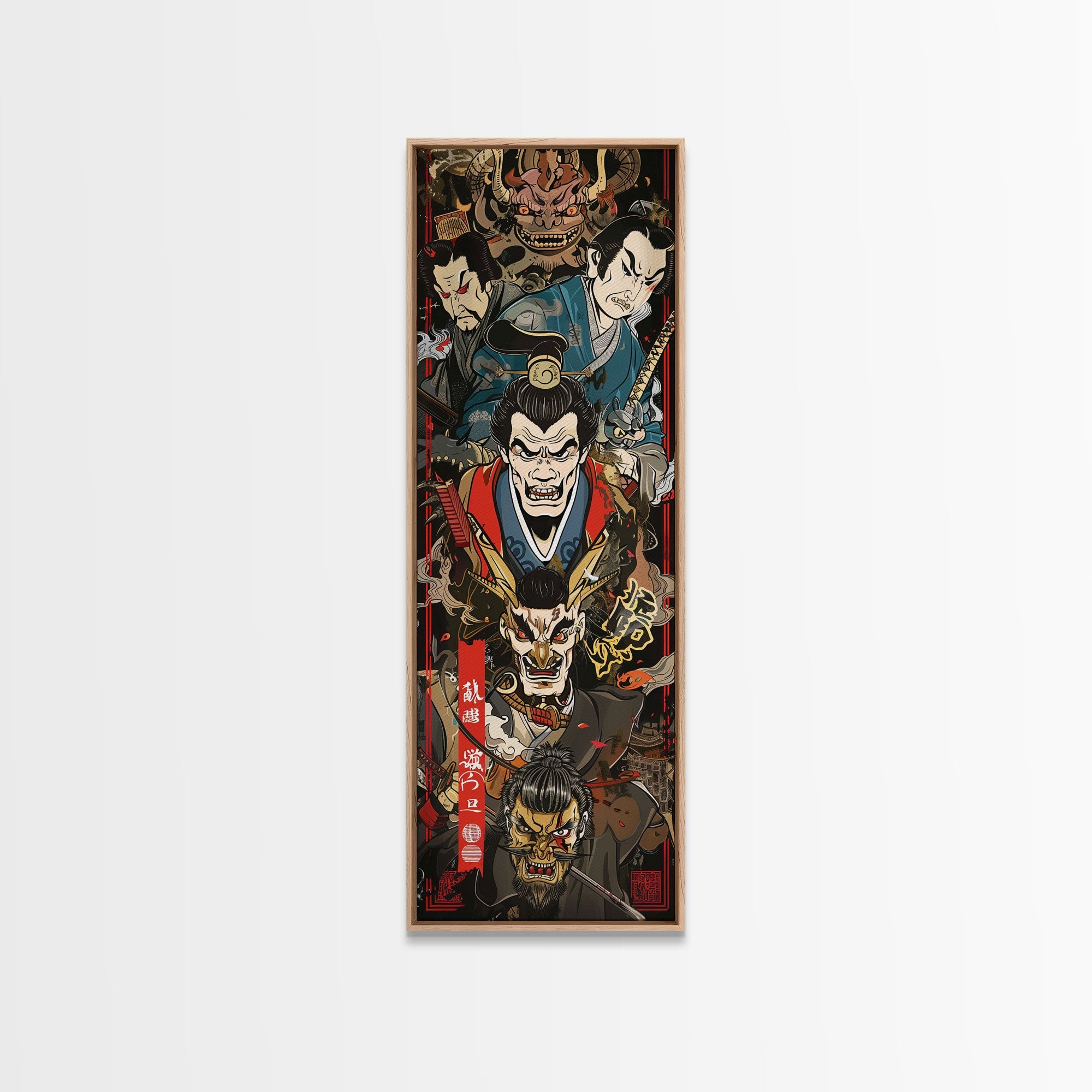 Fierce Samurai Warriors With Oni Mask Tall Art Ukiyo-e Art Wood Block