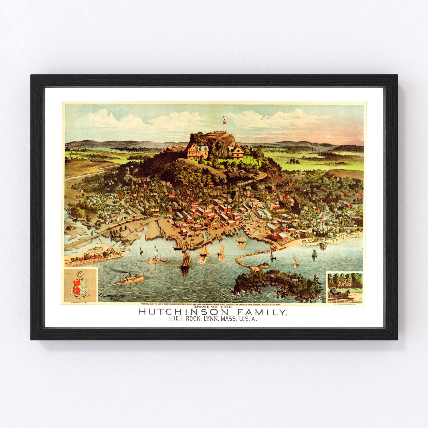 Vintage Map of Hutchinson Family Home (High Rock), Massachusetts 1881