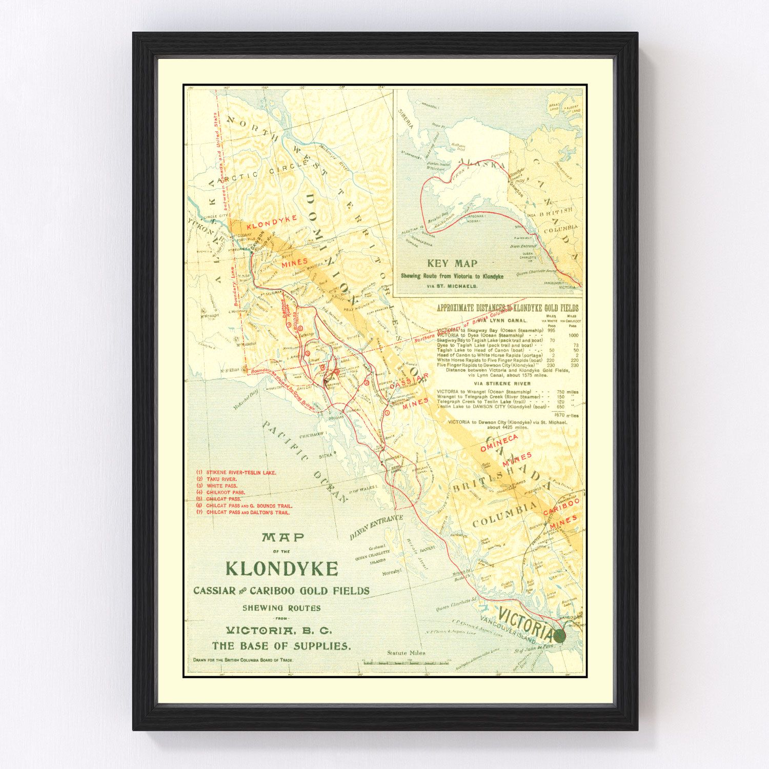 Vintage Map of Klondyke, Cassiar & Cariboo Gold Fields 1898