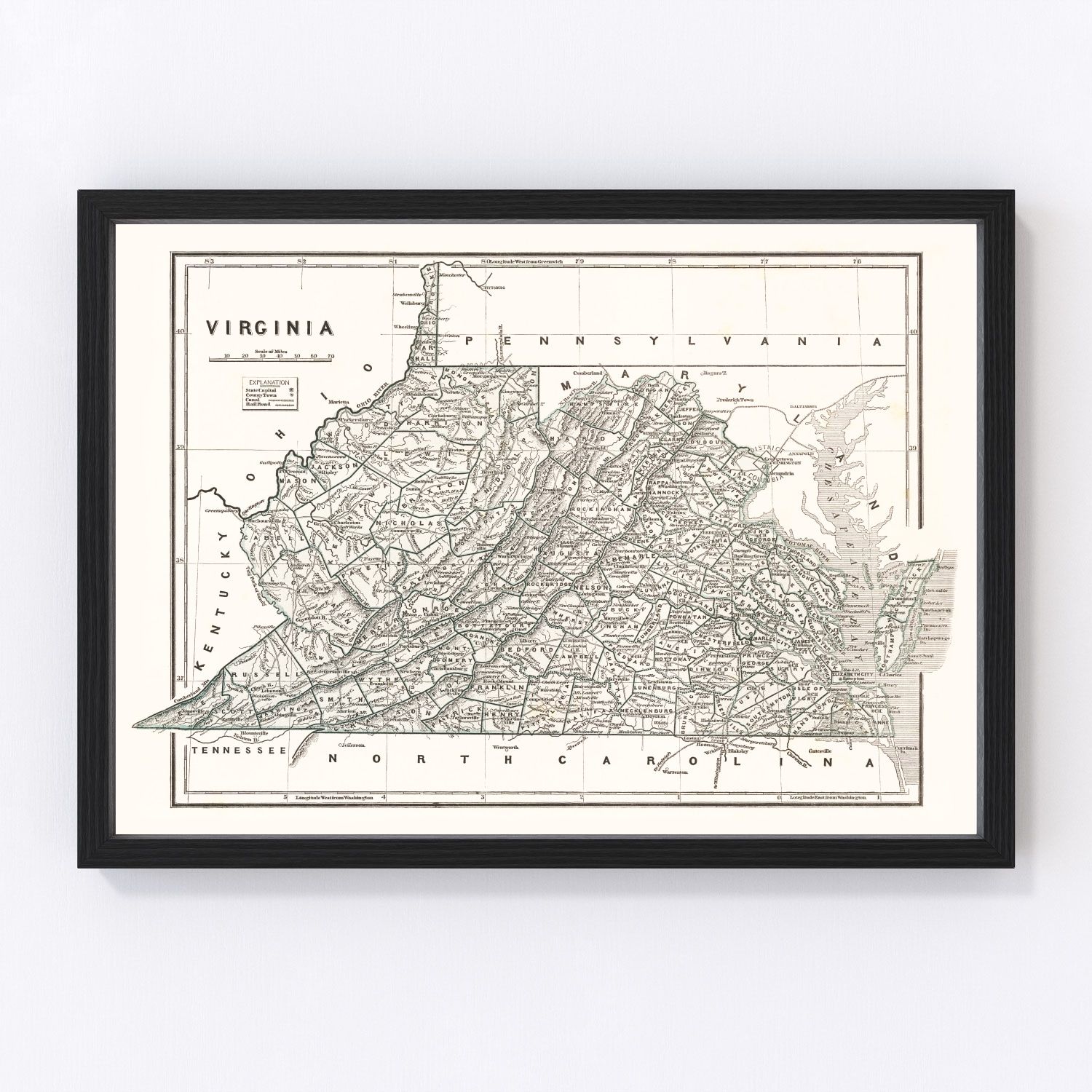 Vintage Map of Virginia 1842