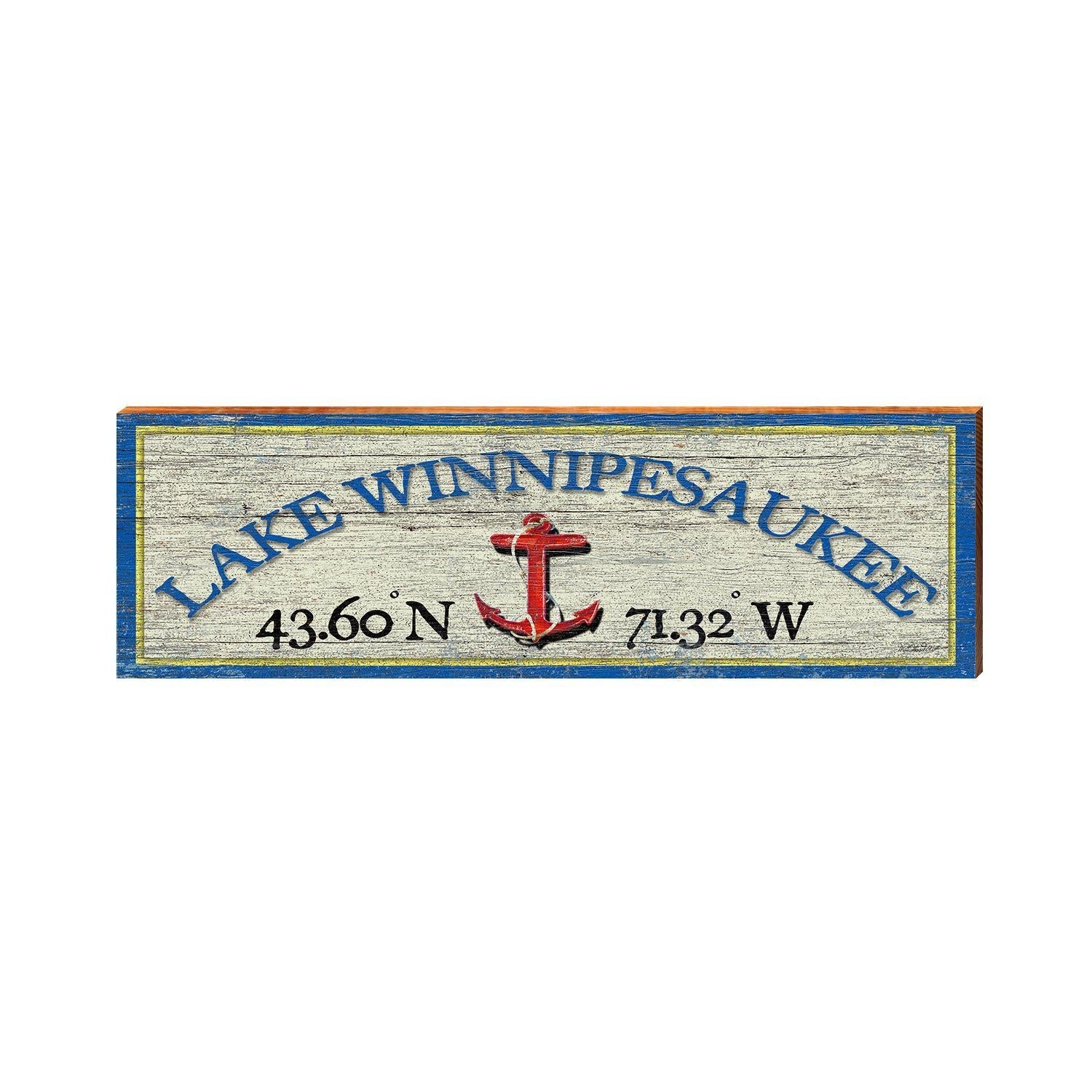 Lake Winnipesaukee Anchor Blue/Yellow Latitude Longitude | Wall Art Pr