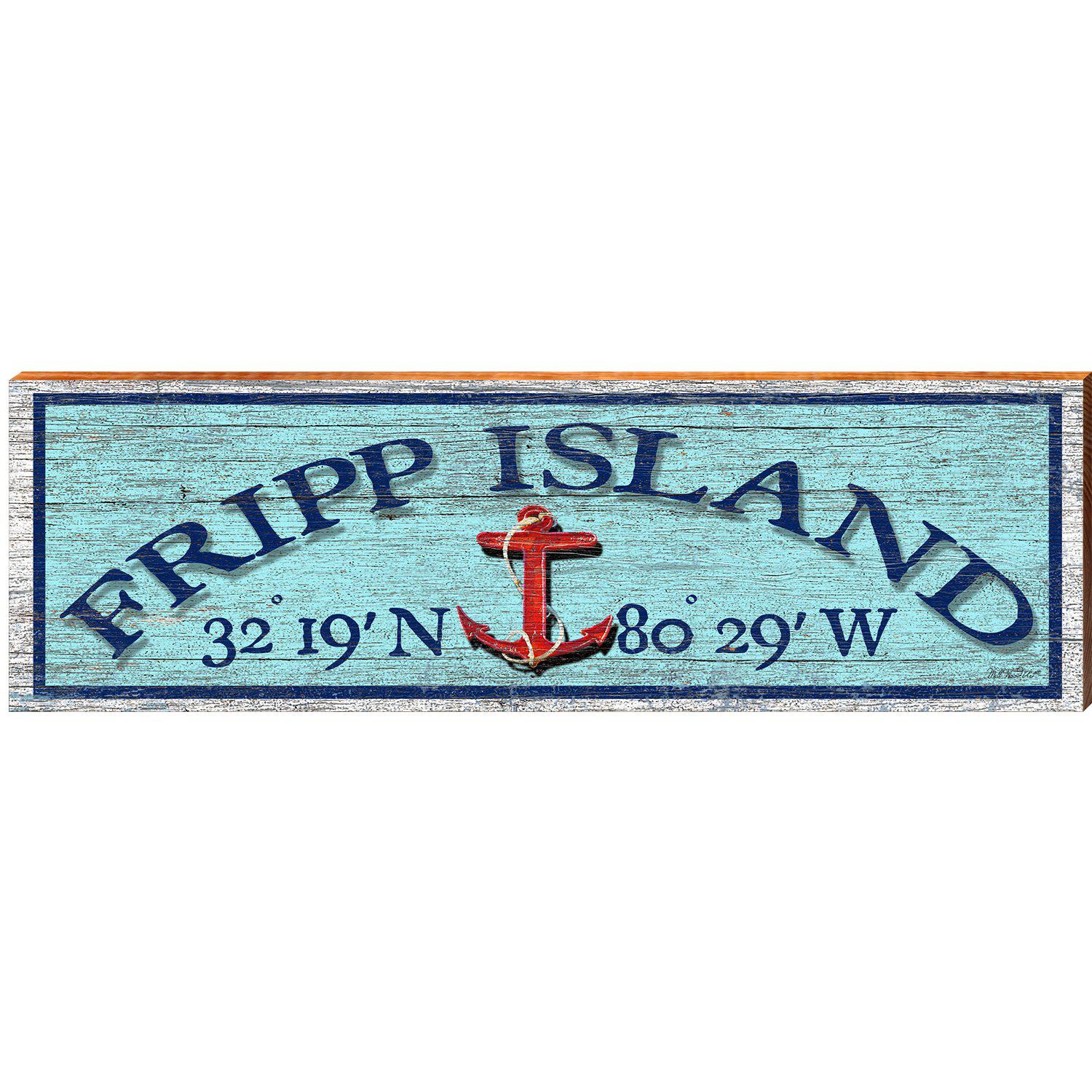 Fripp Island Anchor Blue Latitude Longitude | Wall Art Print on Real W