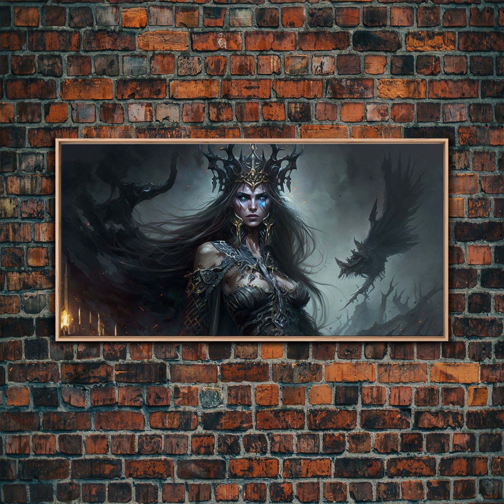 Hel, Goddess of Death, Framed Canvas Print, Norse Mythology Fantasy Ar