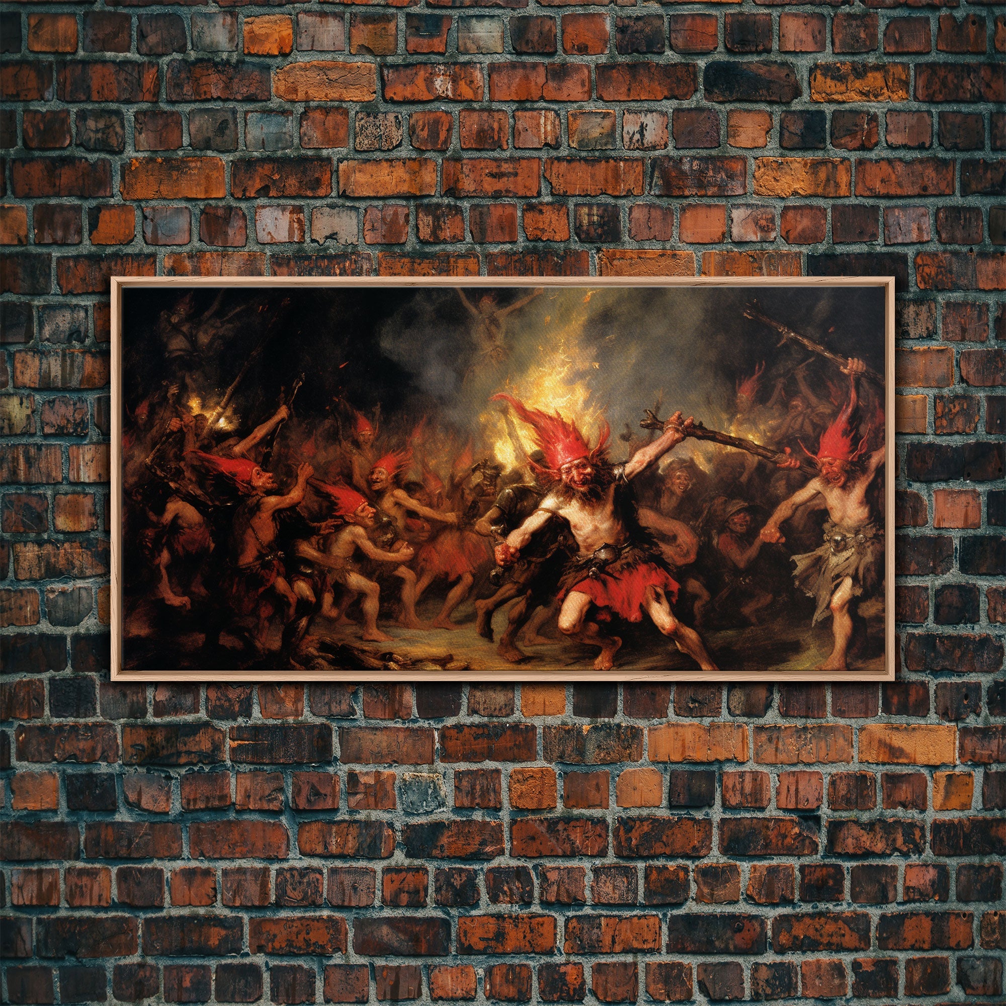 A Scene From Hell, Demonic Art, Framed Canvas Print, Halloween Decor,