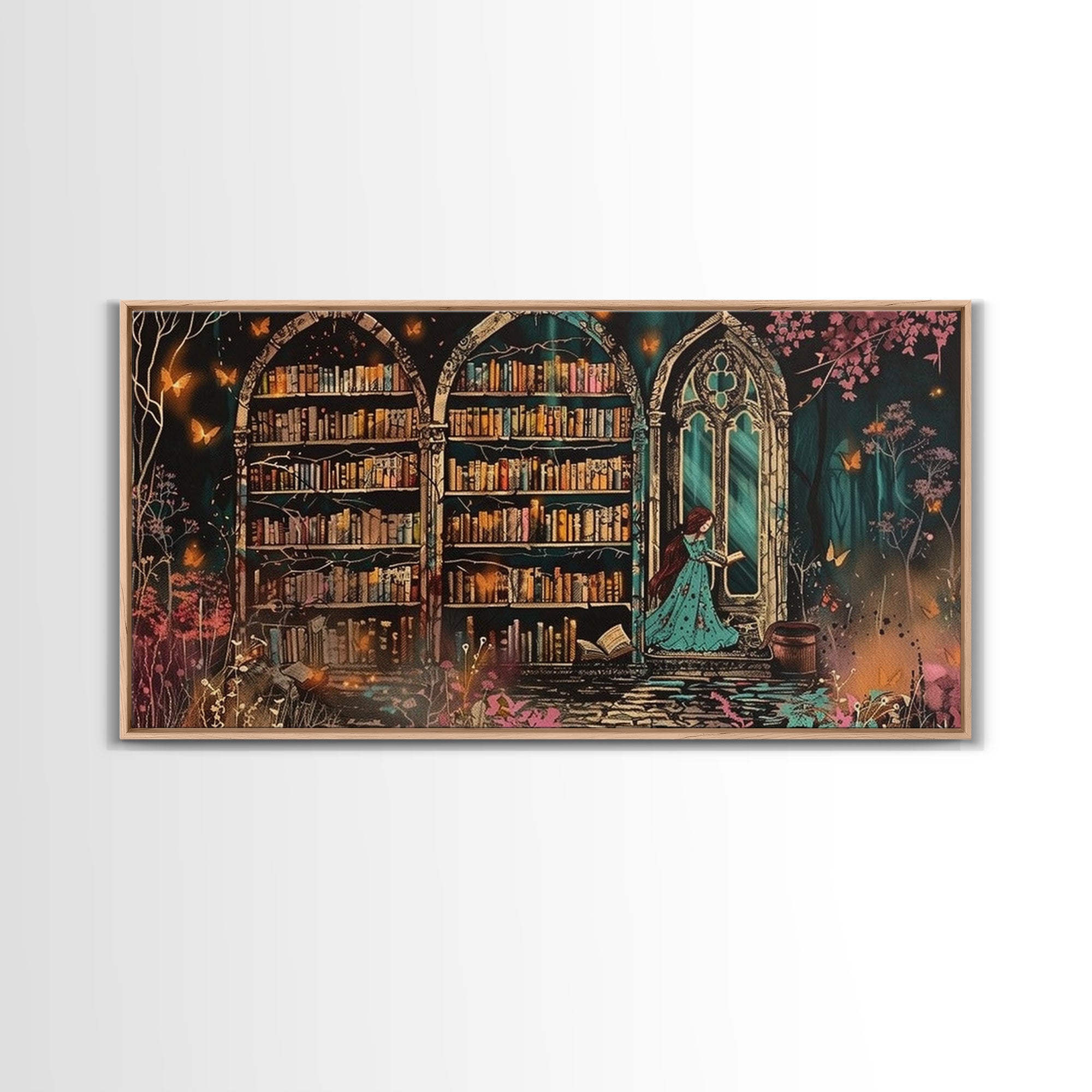 The Witch's Library Framed Canvas Print - Spooky Season Wall Art - Spo