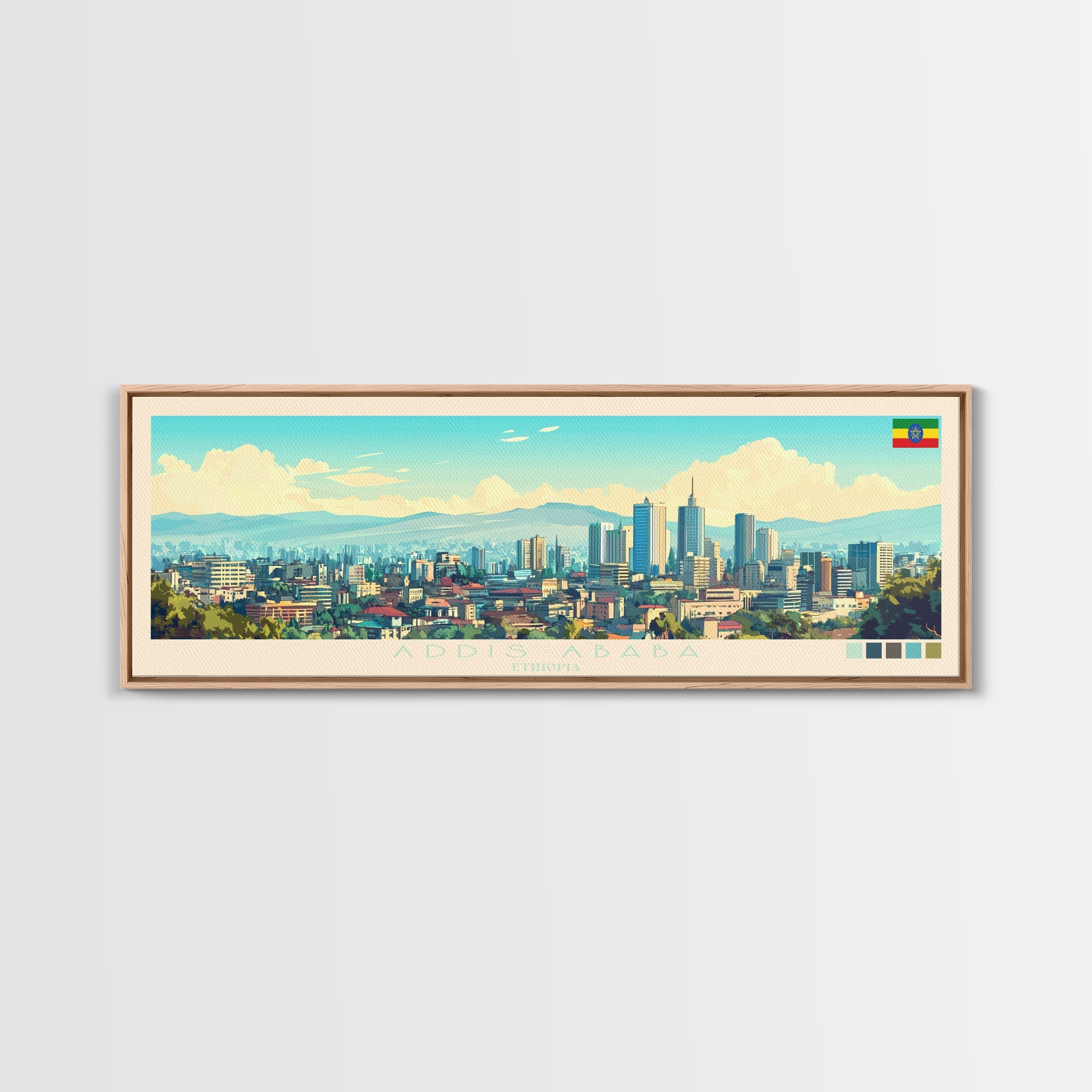 Panoramic Travel Poster Addis Ababa, Ethiopia Canvas Print, Addis Abab