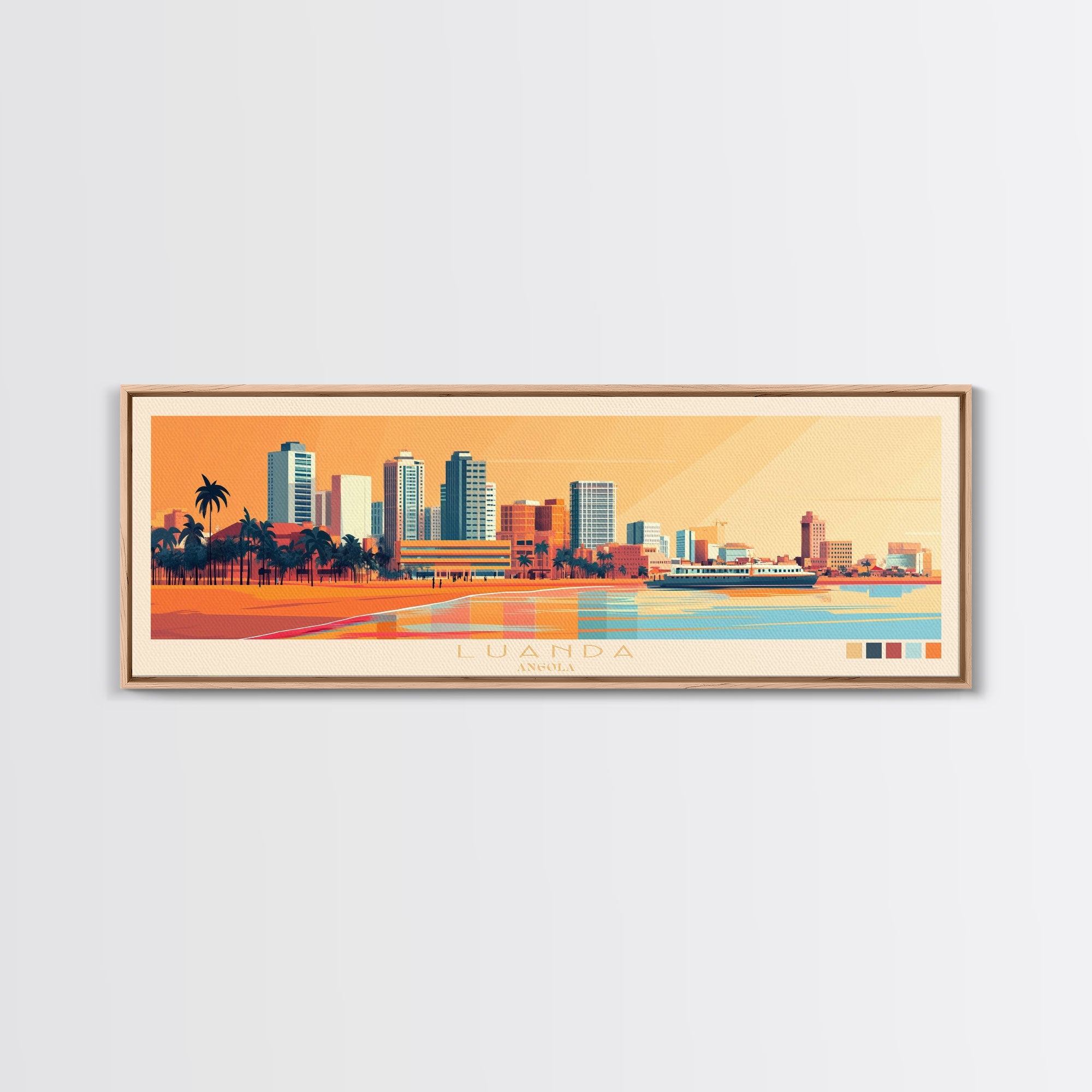 Panoramic Travel Poster Luanda, Angola Canvas Print, Luanda, Angola Pa