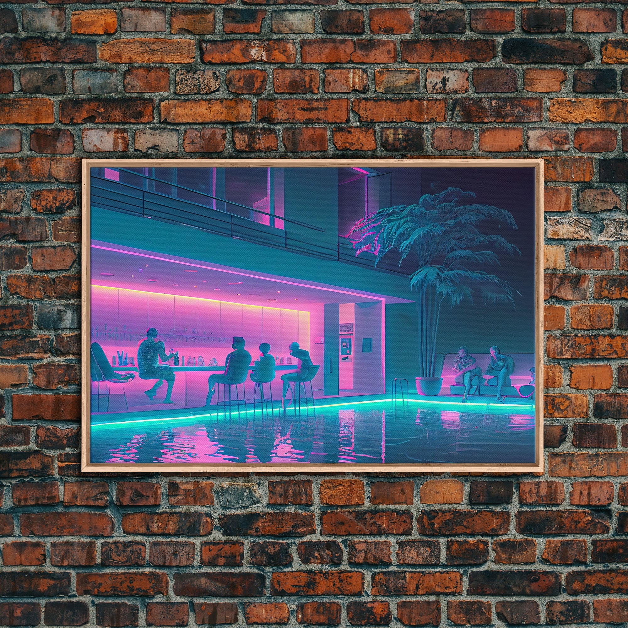 The Lounge - Vaporwave bar decor, framed canvas print, pastel synthwav