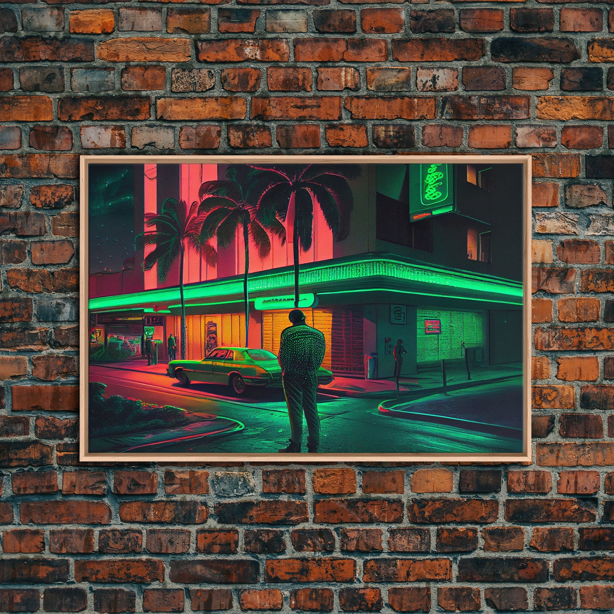 Miami Vice Retro Neon Lights Street Classic Car Wall Art Print, Wall P