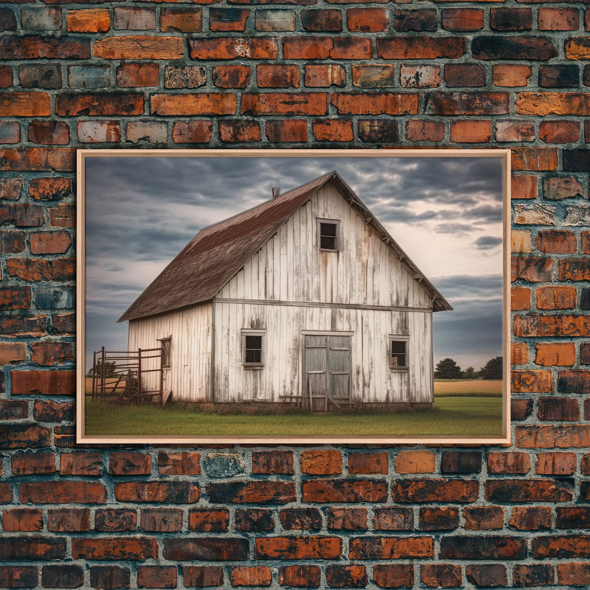 Rustic Farmhouse Wall Decor, White Barn Landscape Print, Farmhouse Liv