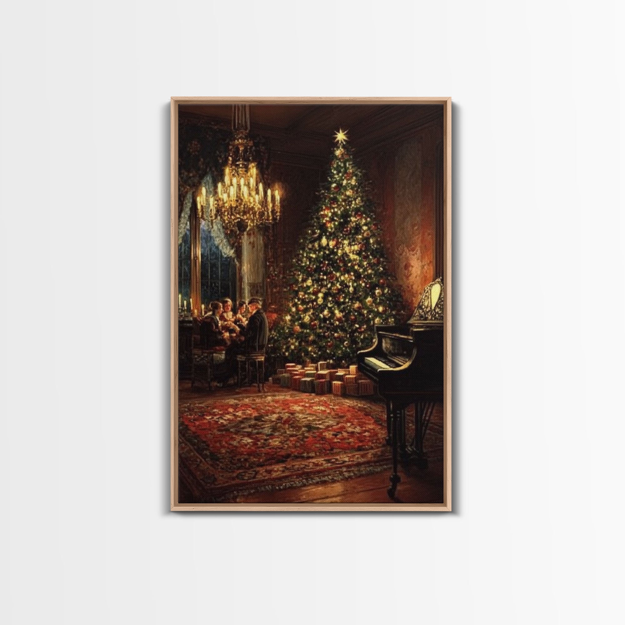 Vintage Victorian Christmas Tree Framed Canvas Print Tall Art With Gra