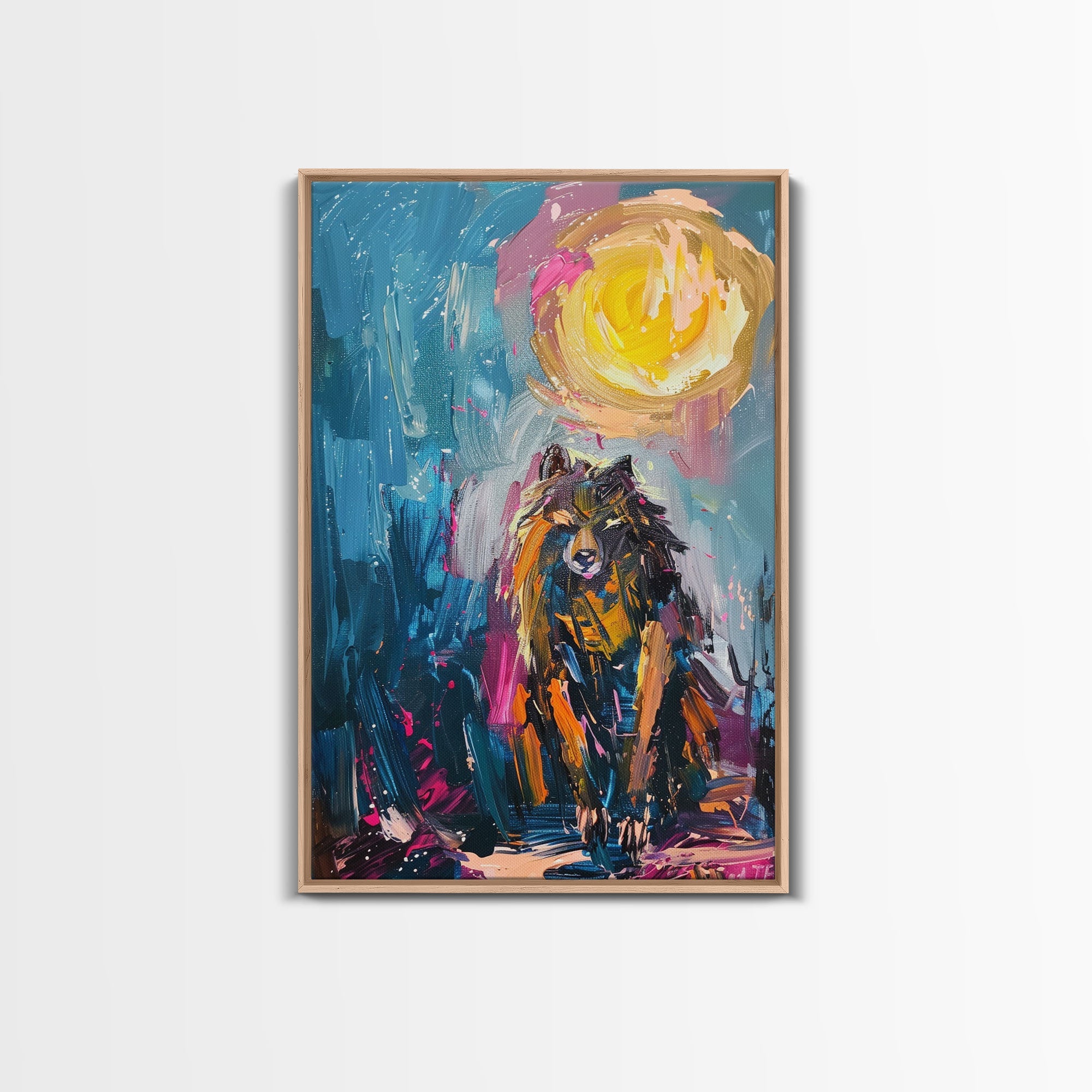 Halloween Art of a Werewolf in a Dress Eating Pizza Under the Moonligh
