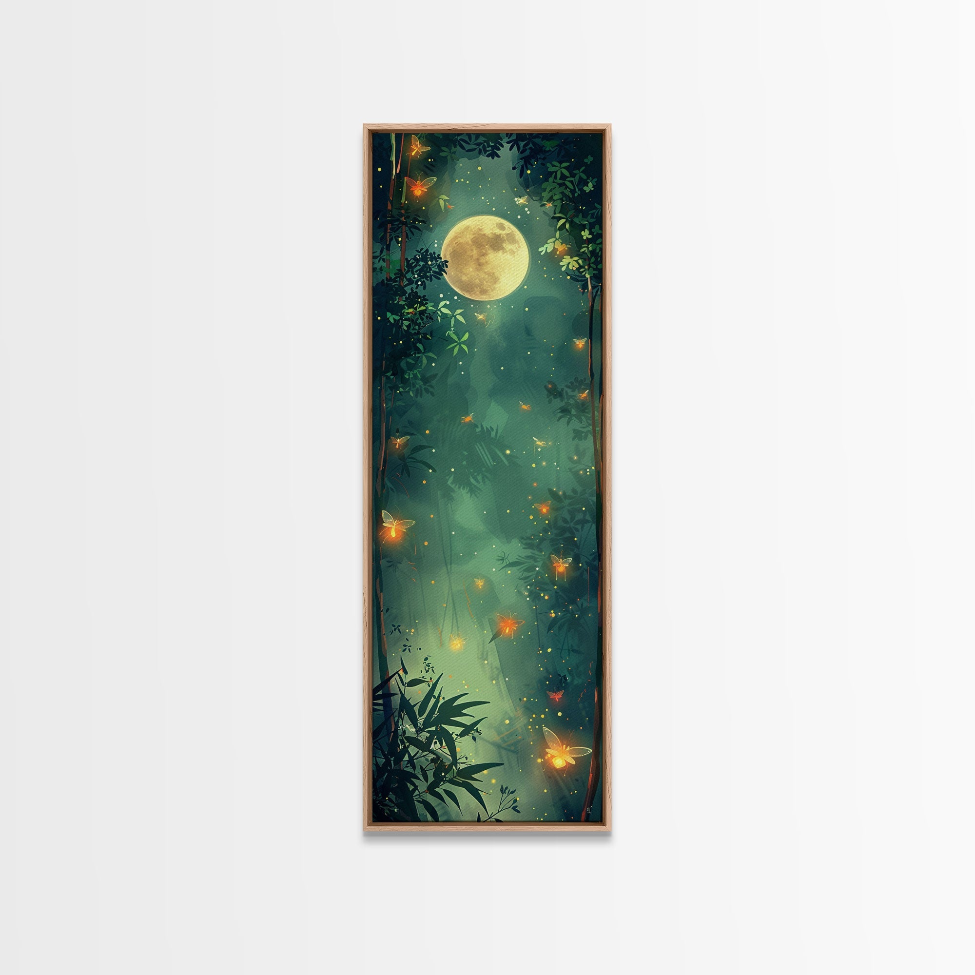 Enchanting Fireflies Illuminating Nighttime Forest Scene Under Full Mo