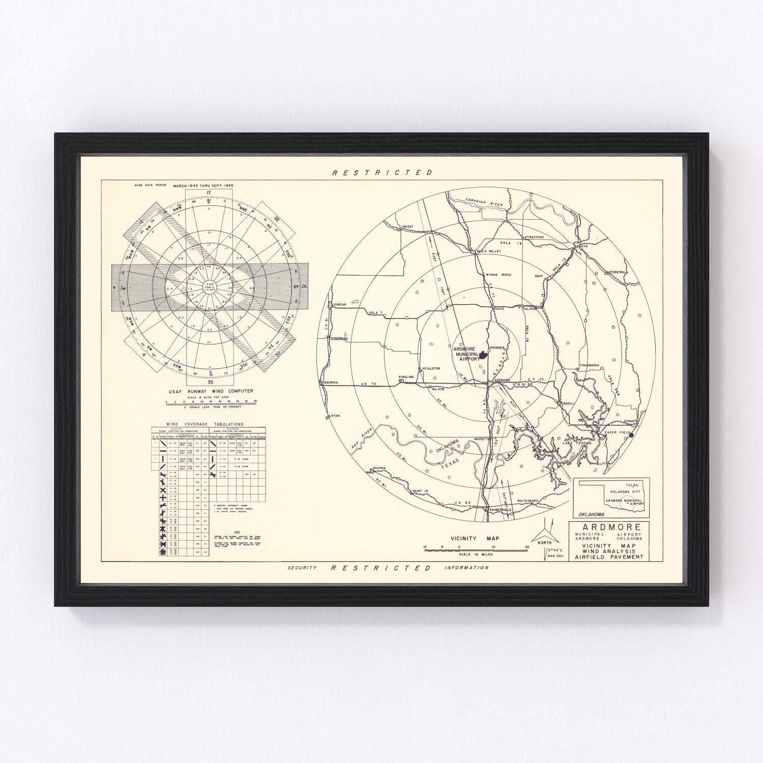 Vintage Map of the Ardmore Municipal Airport Vicinity, 1952