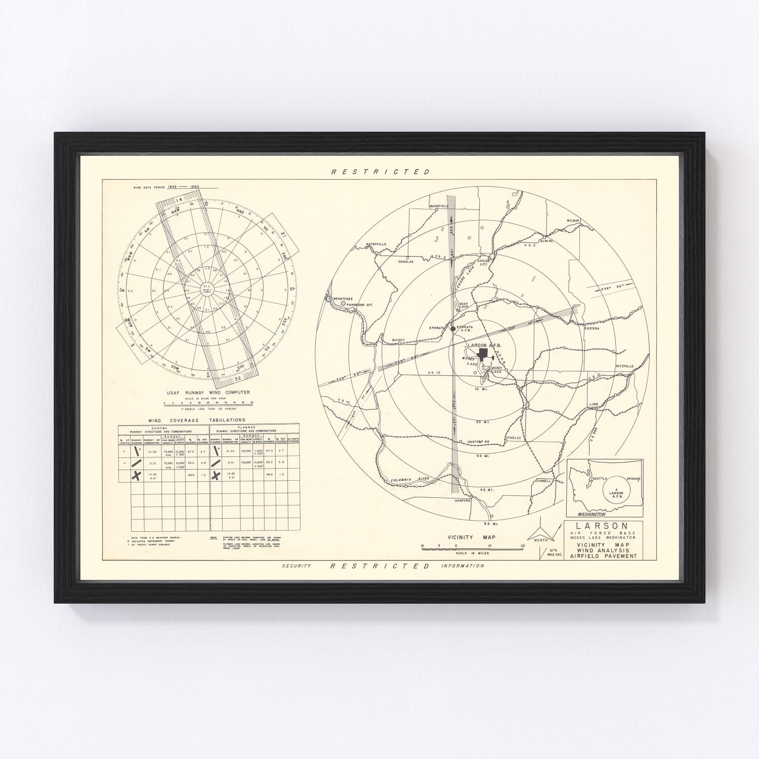 Vintage Map of the Larson Air Force Base Vicinity, 1951