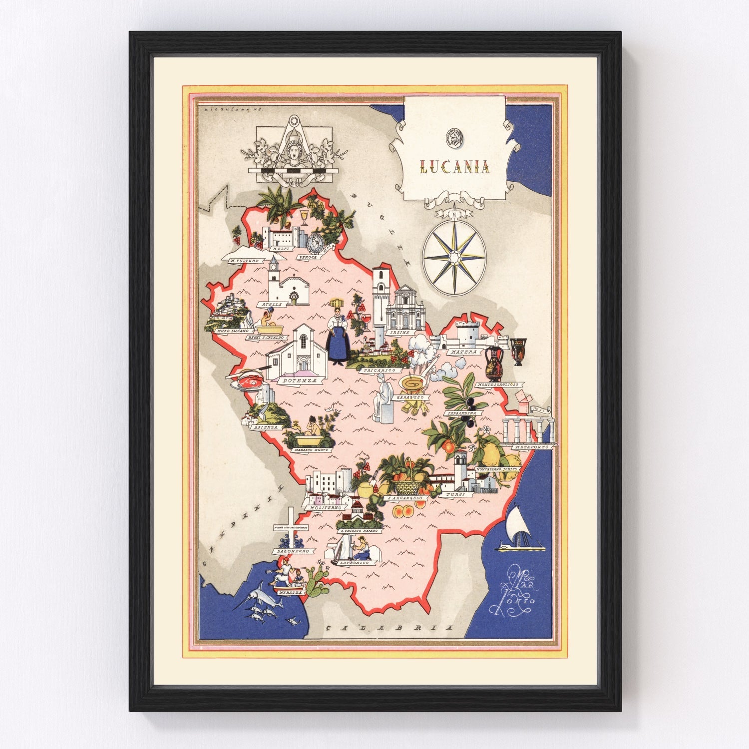 Vintage Map of Lucania Italy, 1938