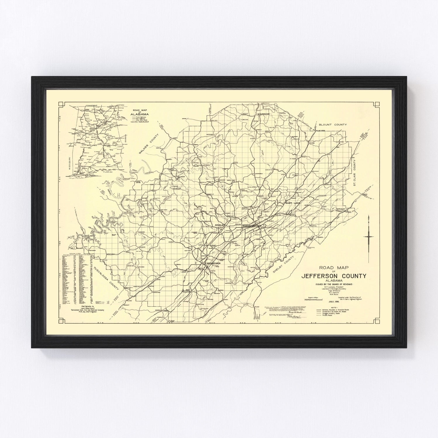 Vintage Map of Jefferson County, Alabama 1916