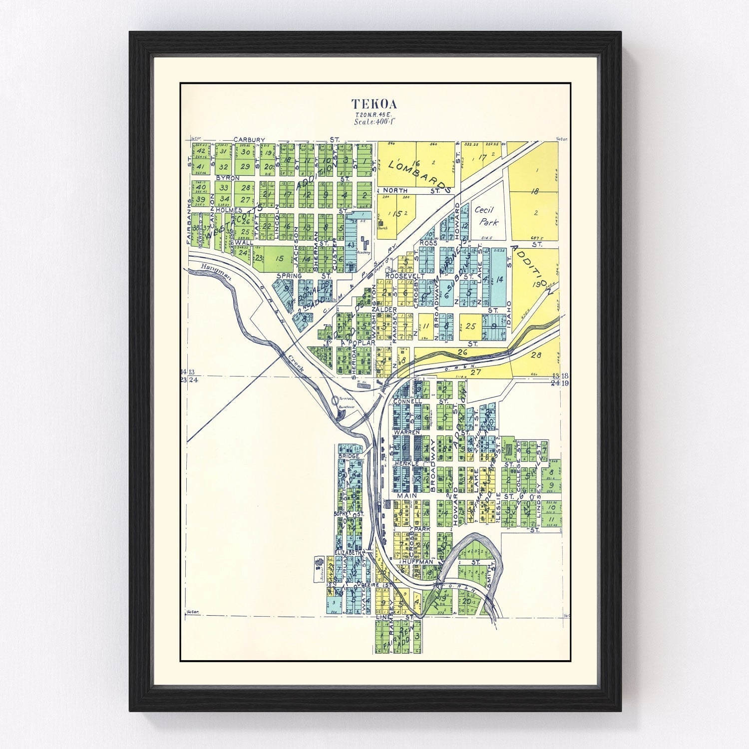 Vintage Map of Tekoa, Washington 1910