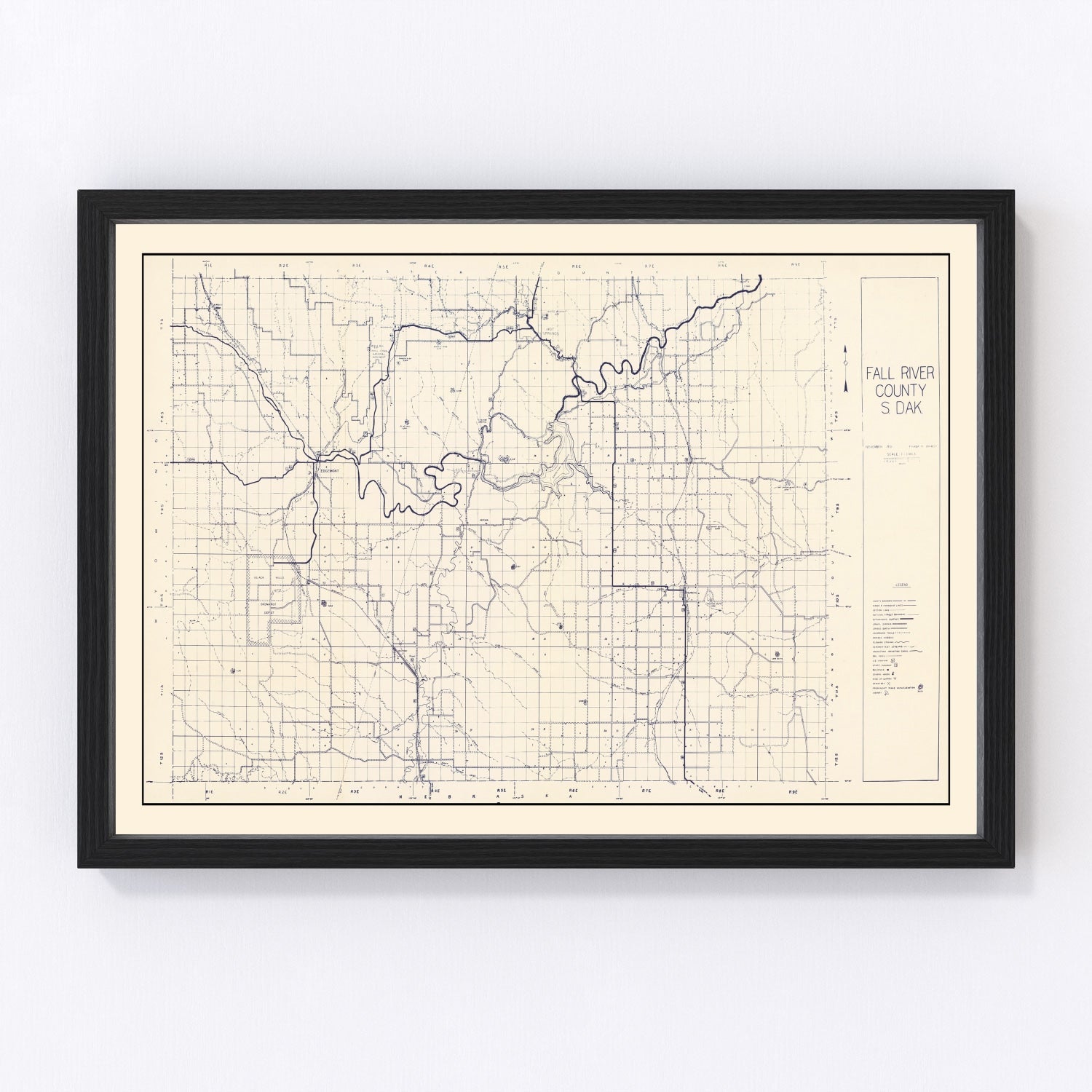 Vintage Map of Fall River County, South Dakota 1951