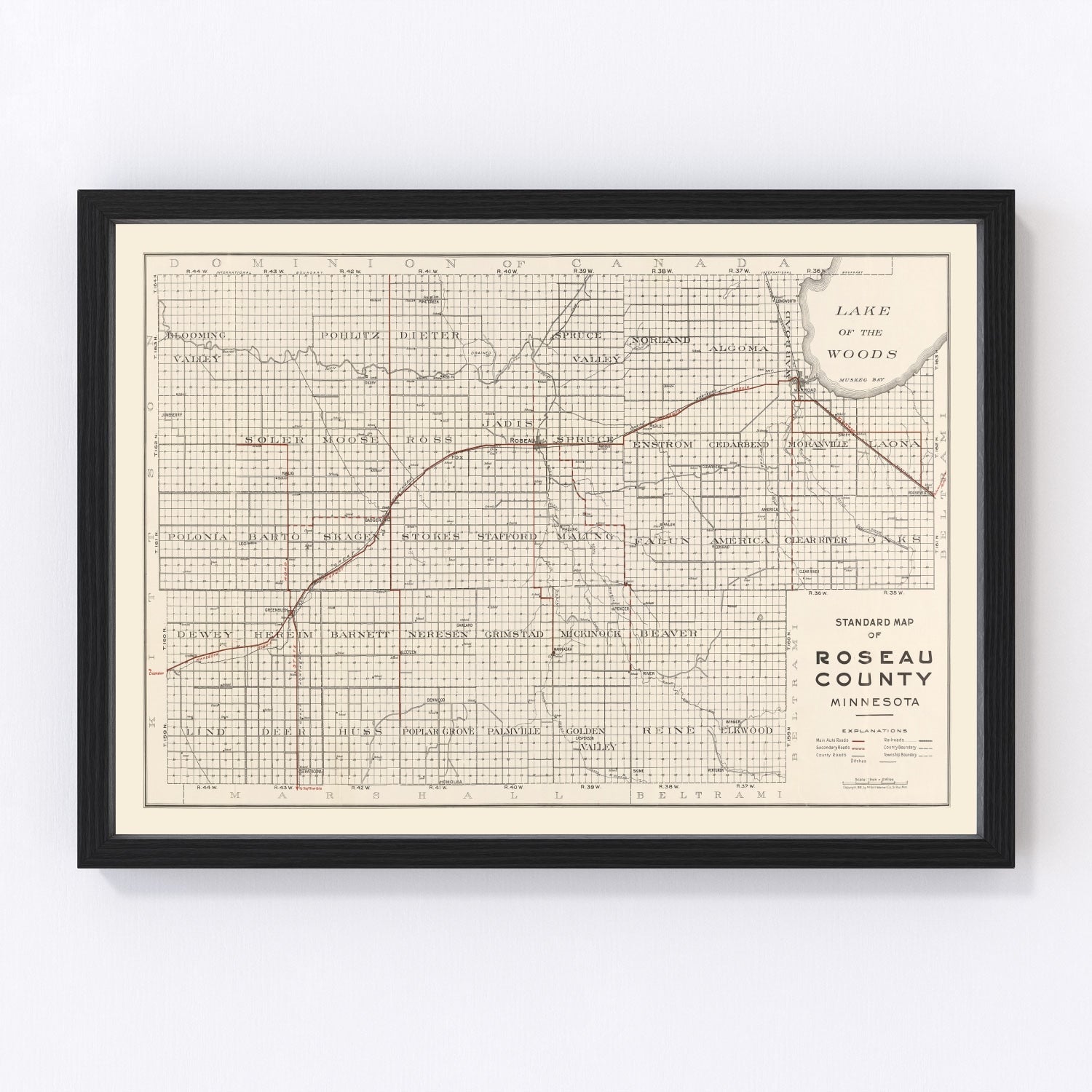 Vintage Map of Roseau County, Minnesota 1921