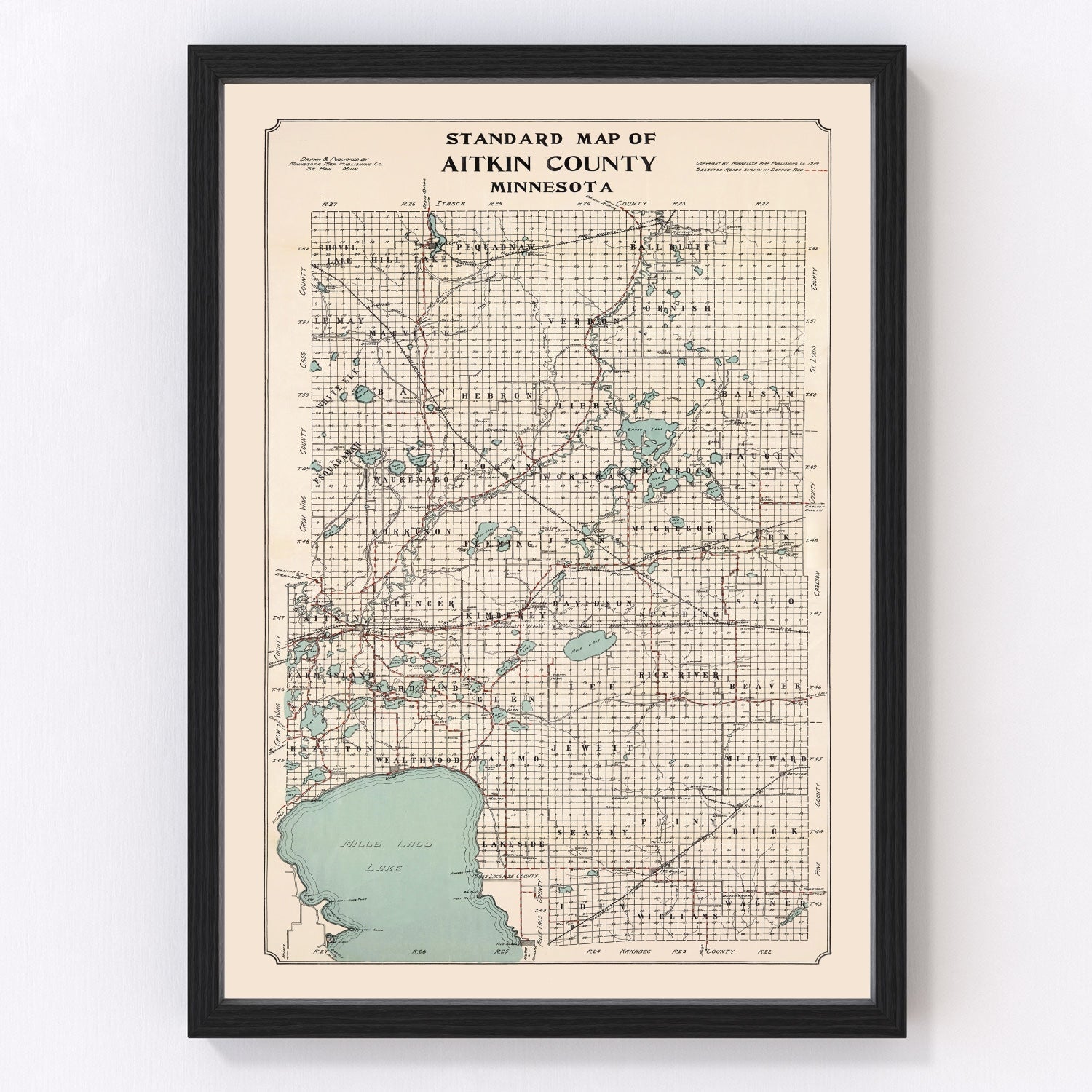 Vintage Map of Aitkin County, Minnesota 1914