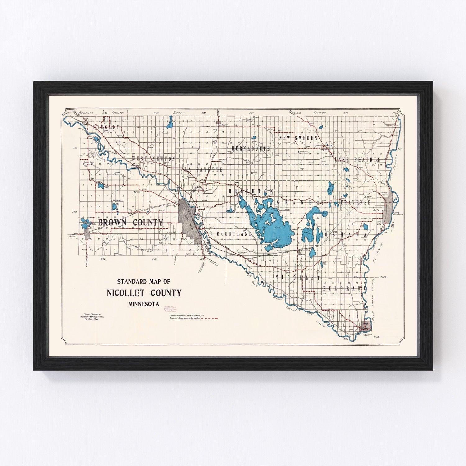 Vintage Map of Nicollet County, Minnesota 1913