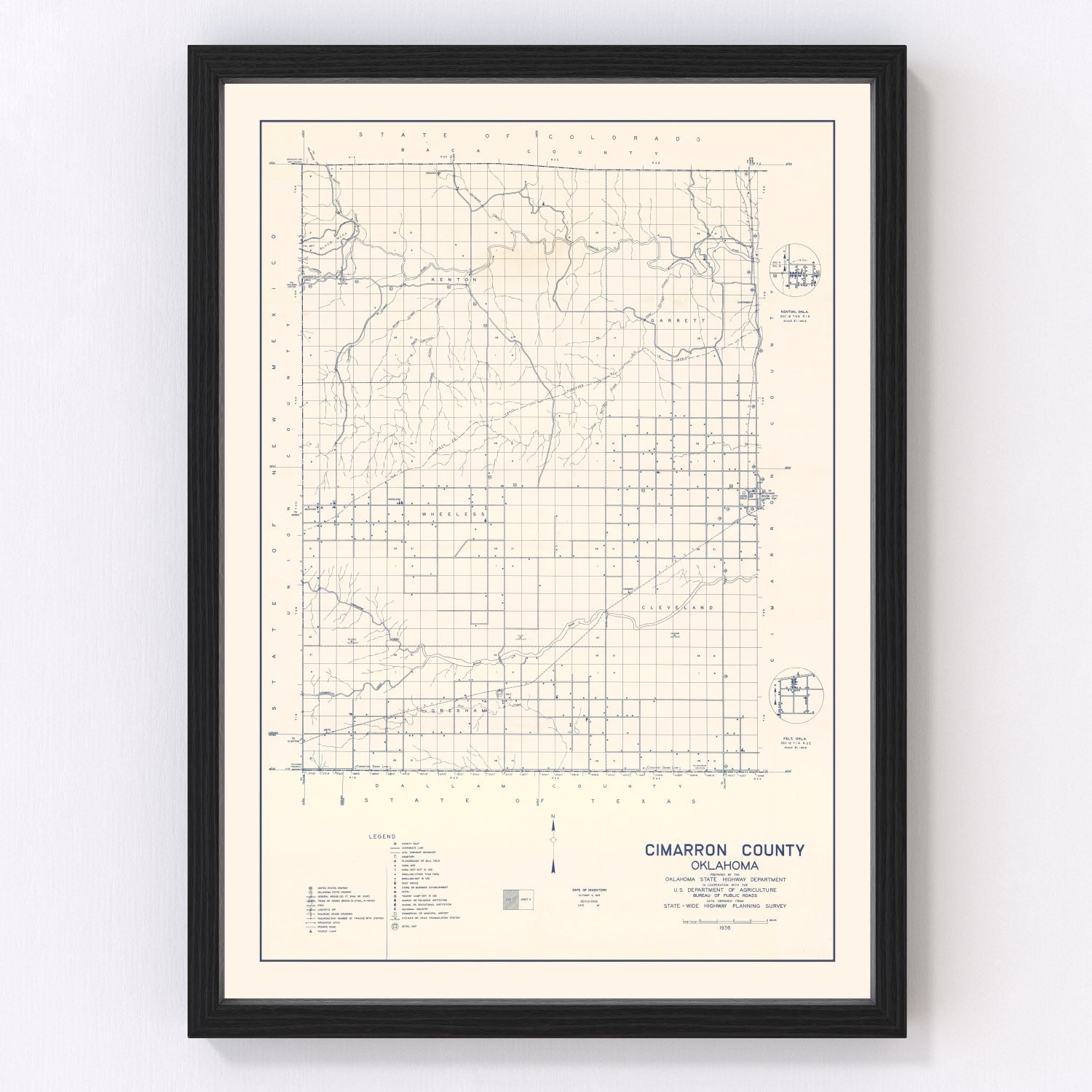 Vintage Map of Cimarron County, Oklahoma 1936