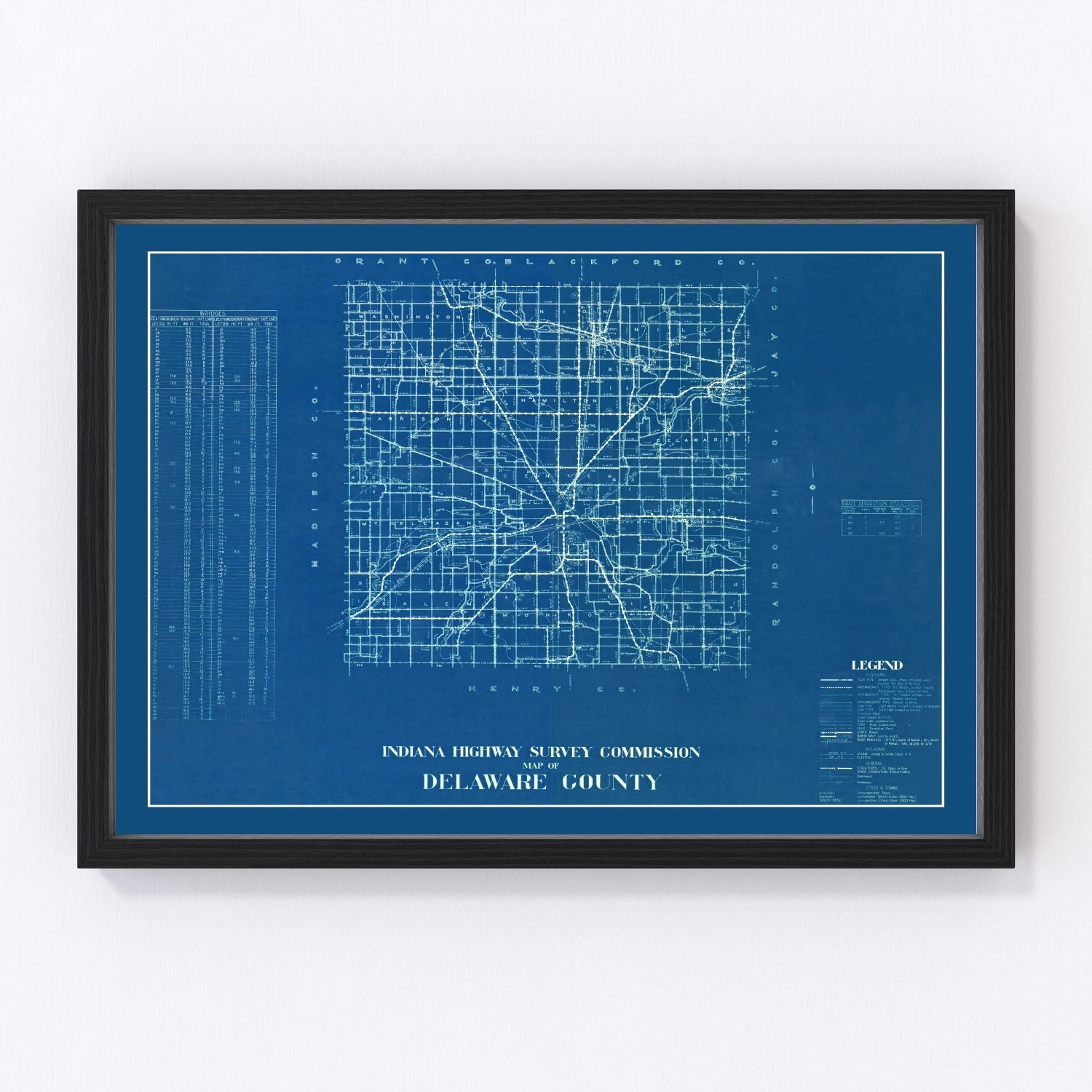 Vintage Map of Delaware County, Indiana 1936