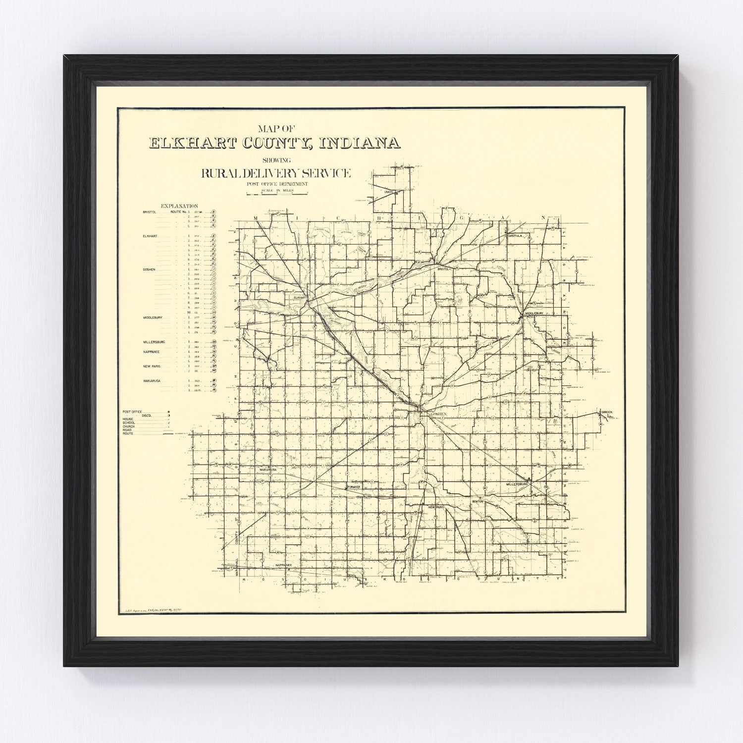 Vintage Map of Elkhart County, Indiana 1909