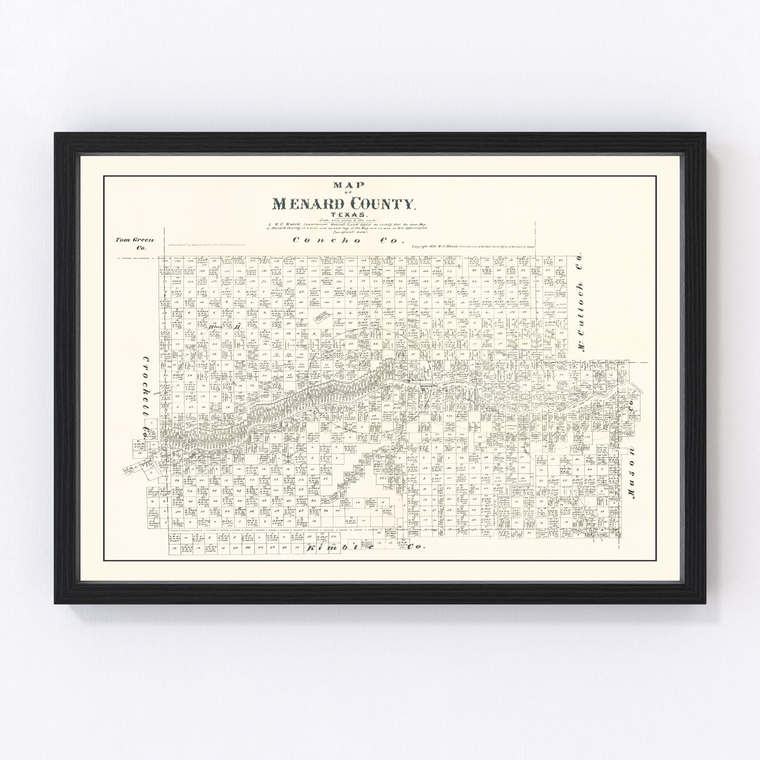 Vintage Map of Menard County, Texas 1879