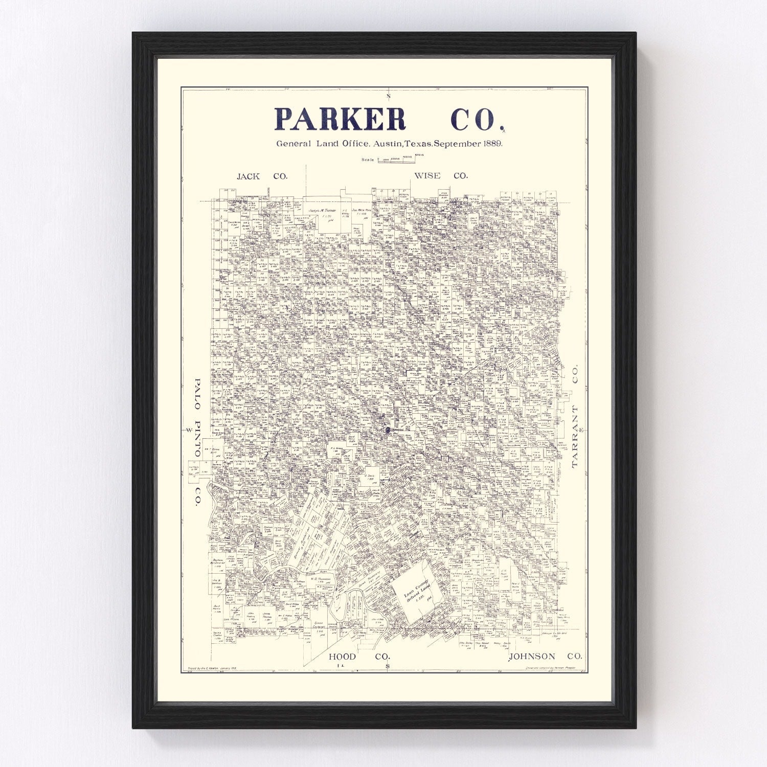 Vintage Map of Parker County, Texas 1889