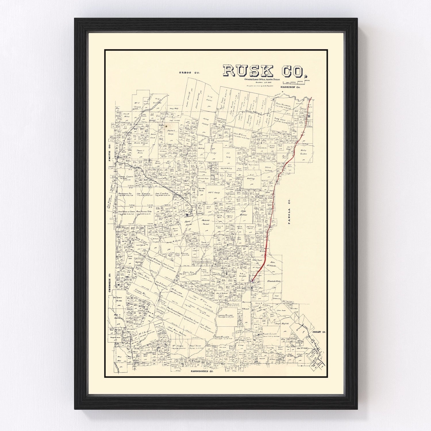 Vintage Map of Rusk County, Texas 1895