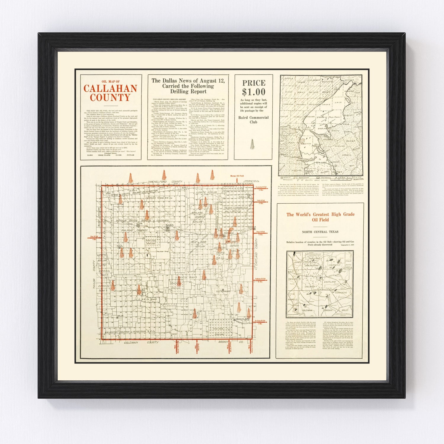 Vintage Map of Callahan County, Texas 1919