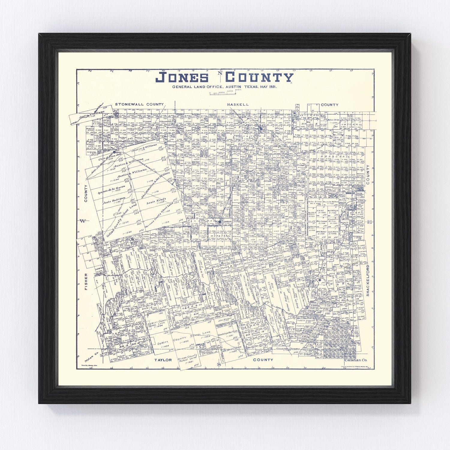 Vintage Map of Jones County, Texas 1921