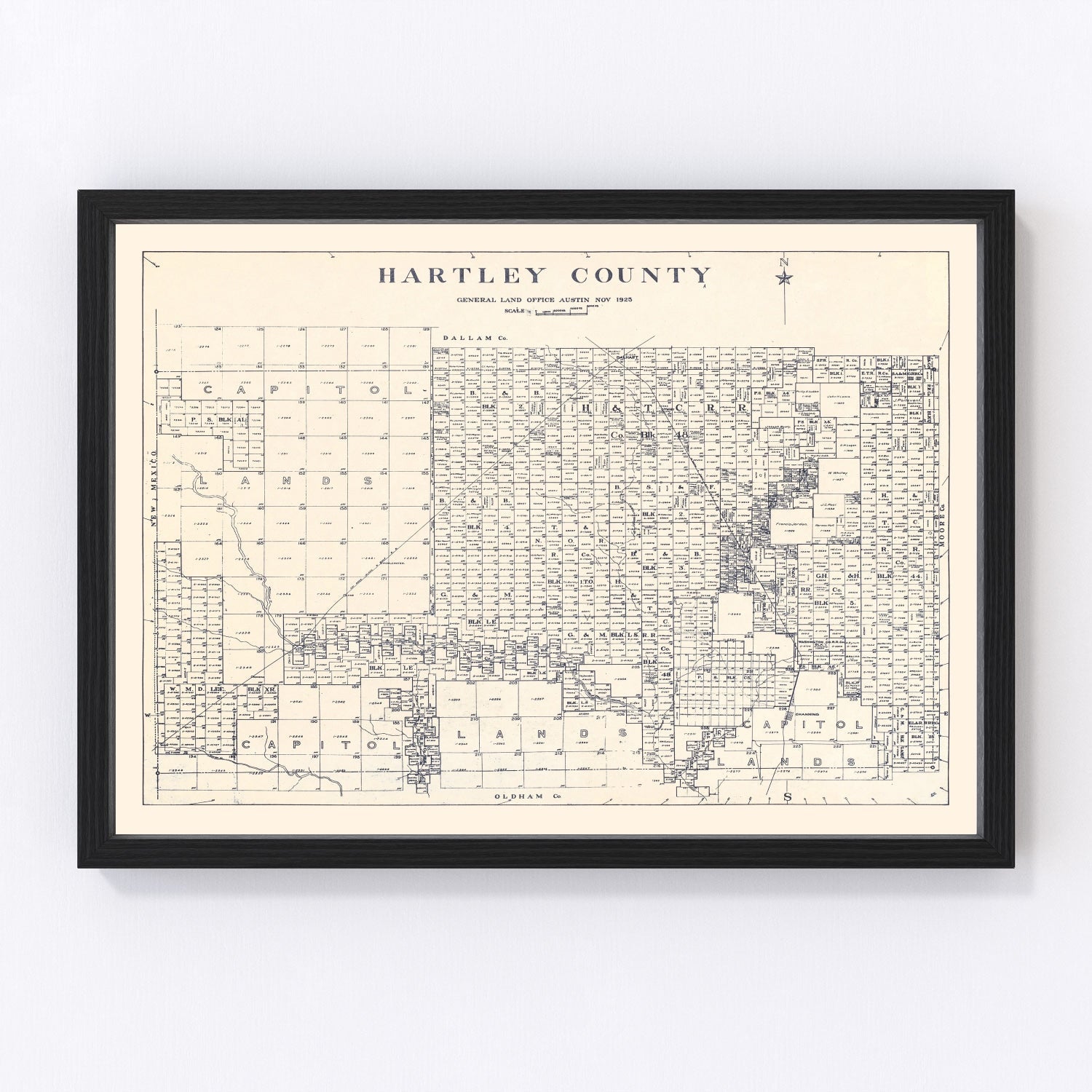 Vintage Map of Hartley County, Texas 1925
