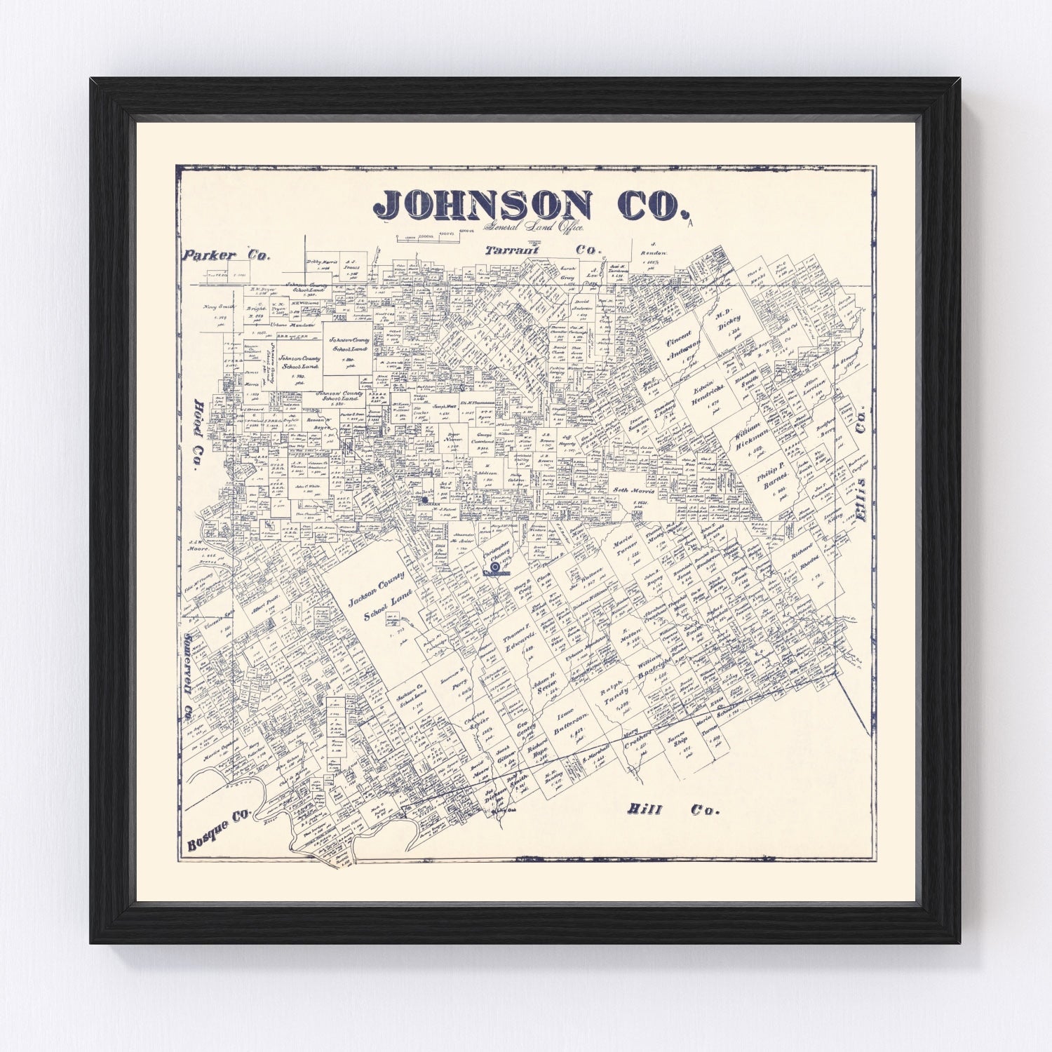 Vintage Map of Johnson County, Texas 1927
