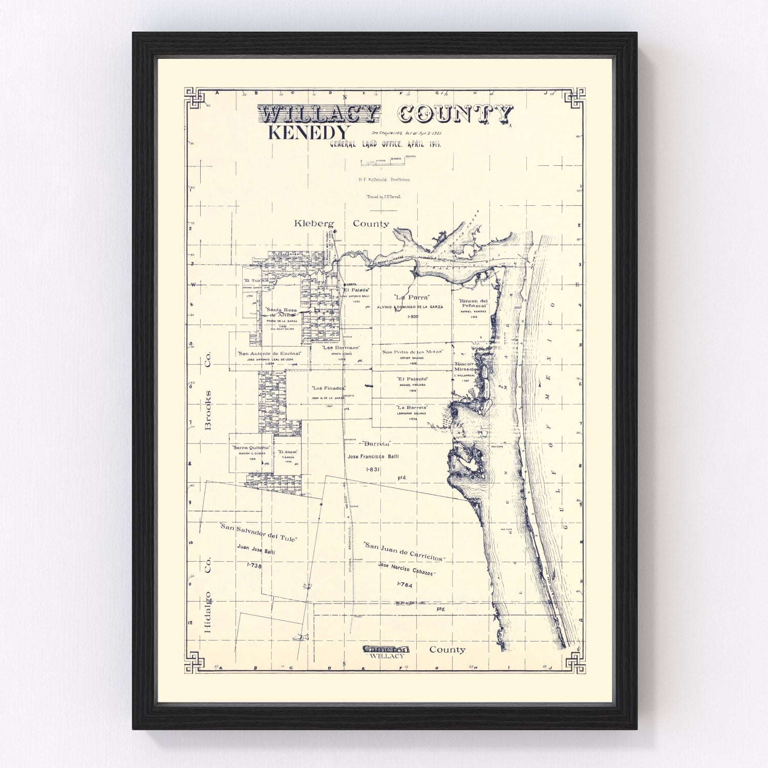 Vintage Map of Kenedy County, Texas 1921