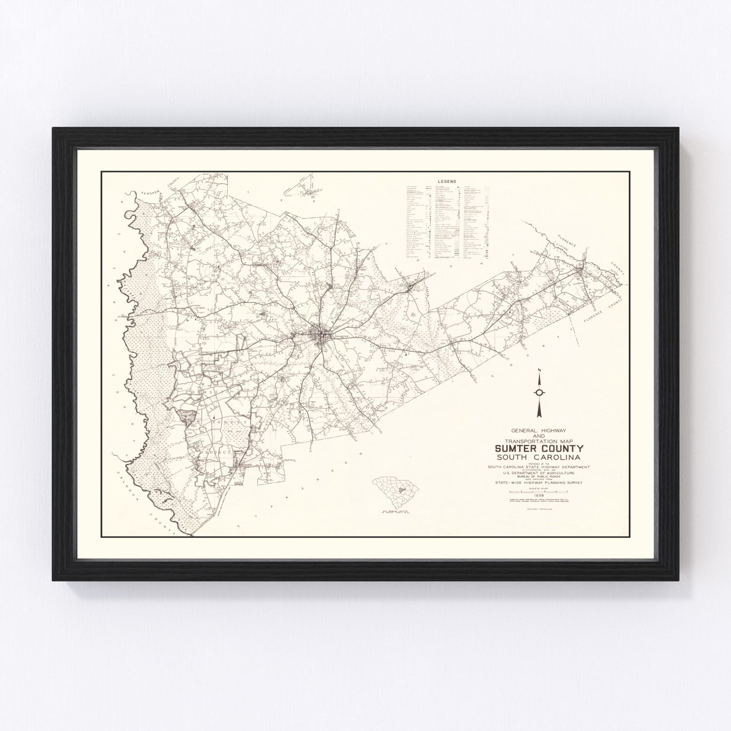 Vintage Map of Sumter County, South Carolina 1939