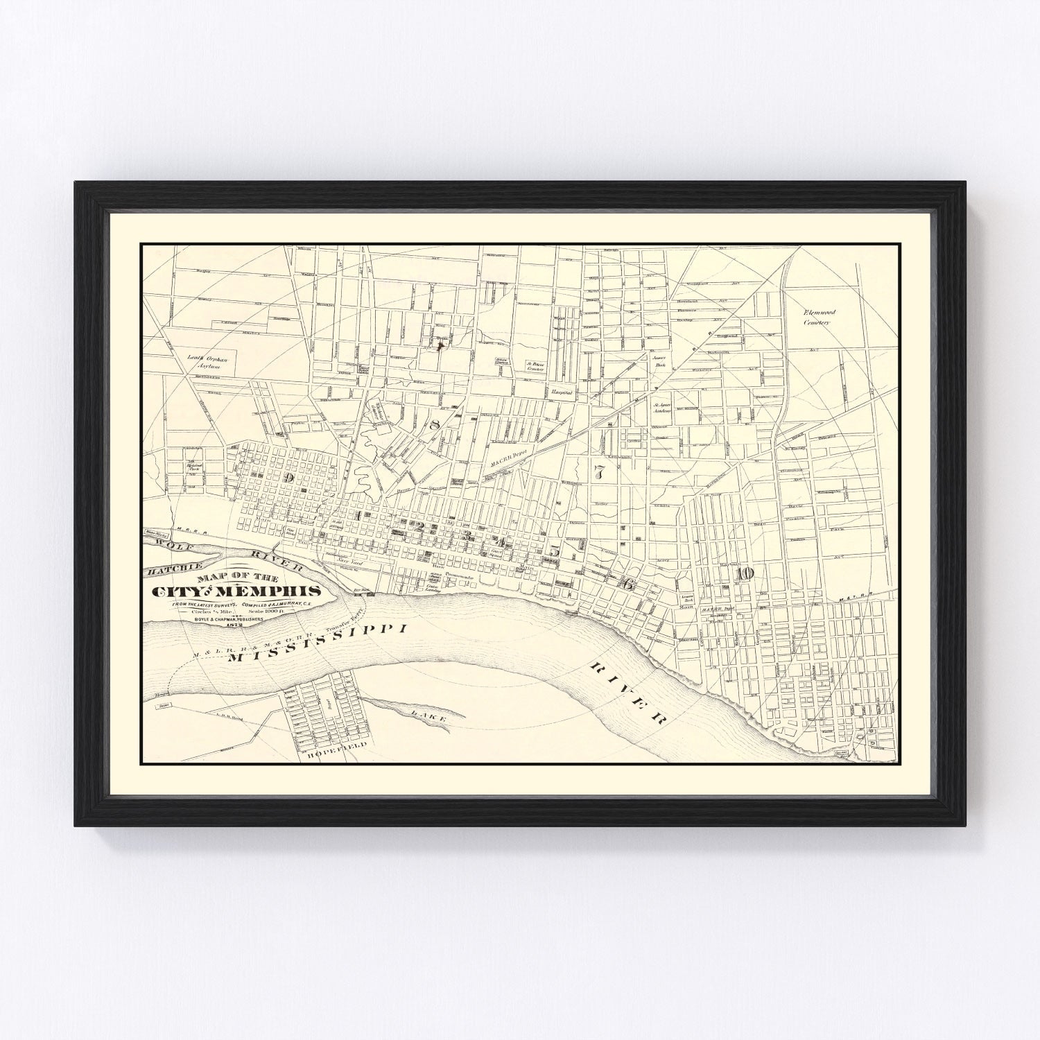 Vintage Map of Memphis, Tennessee 1872