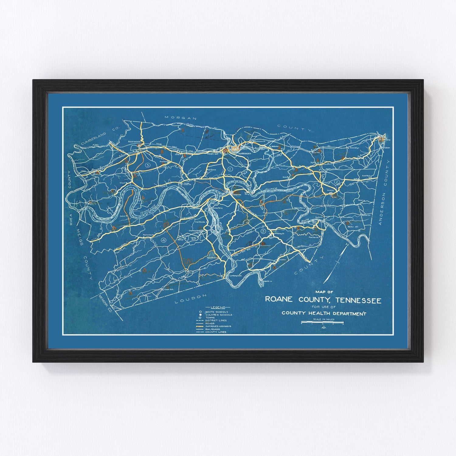 Vintage Map of Roane County, Tennessee 1930