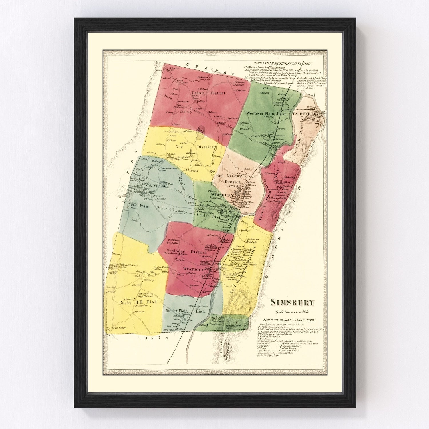 Vintage Map of Simsbury, Connecticut 1869