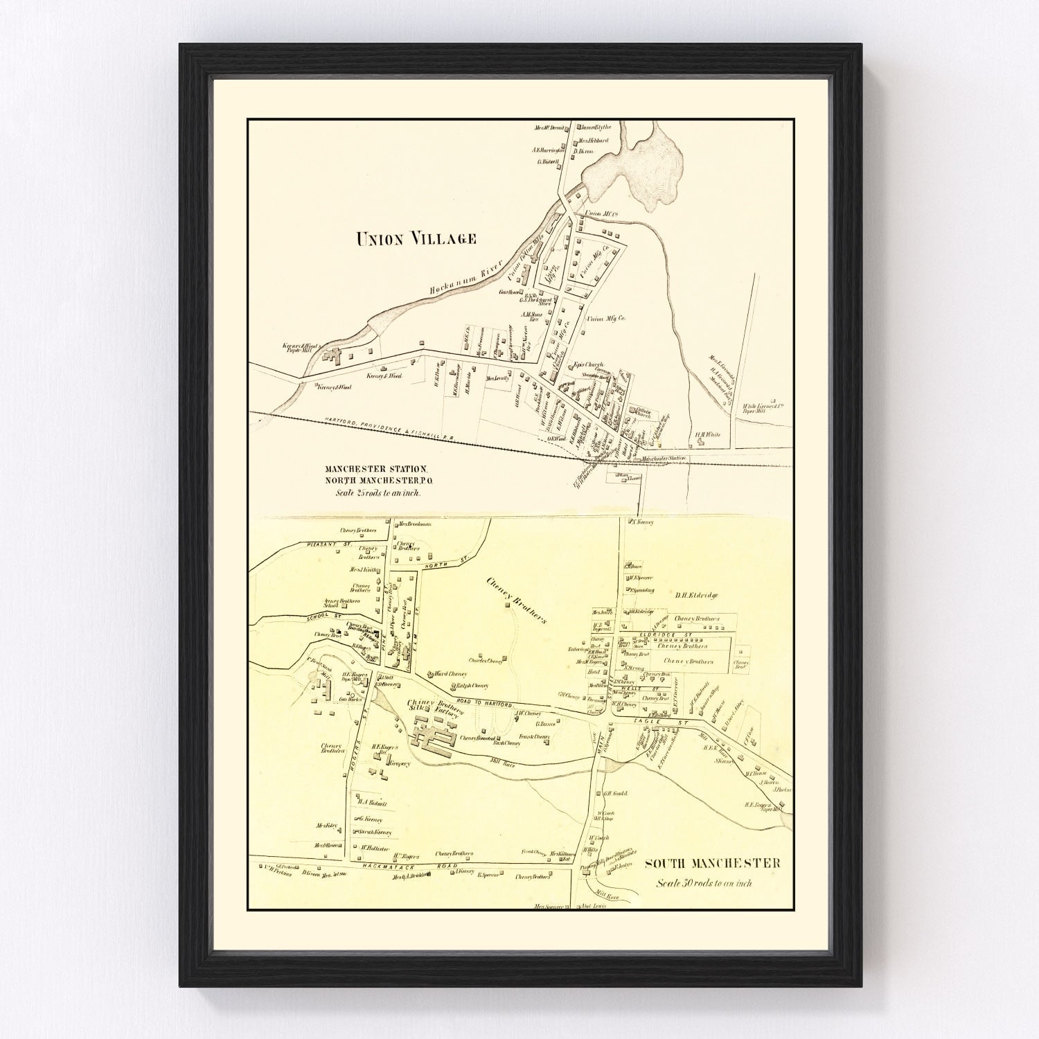 Vintage Map of Union Village, Connecticut 1869