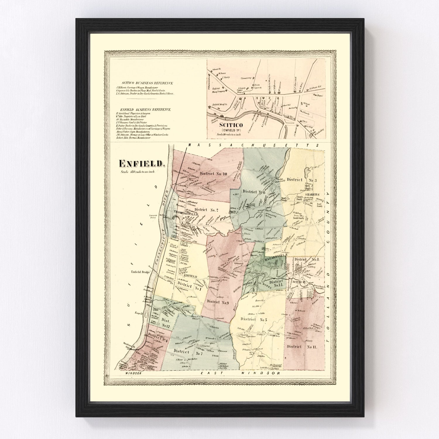 Vintage Map of Enfield, Connecticut 1869