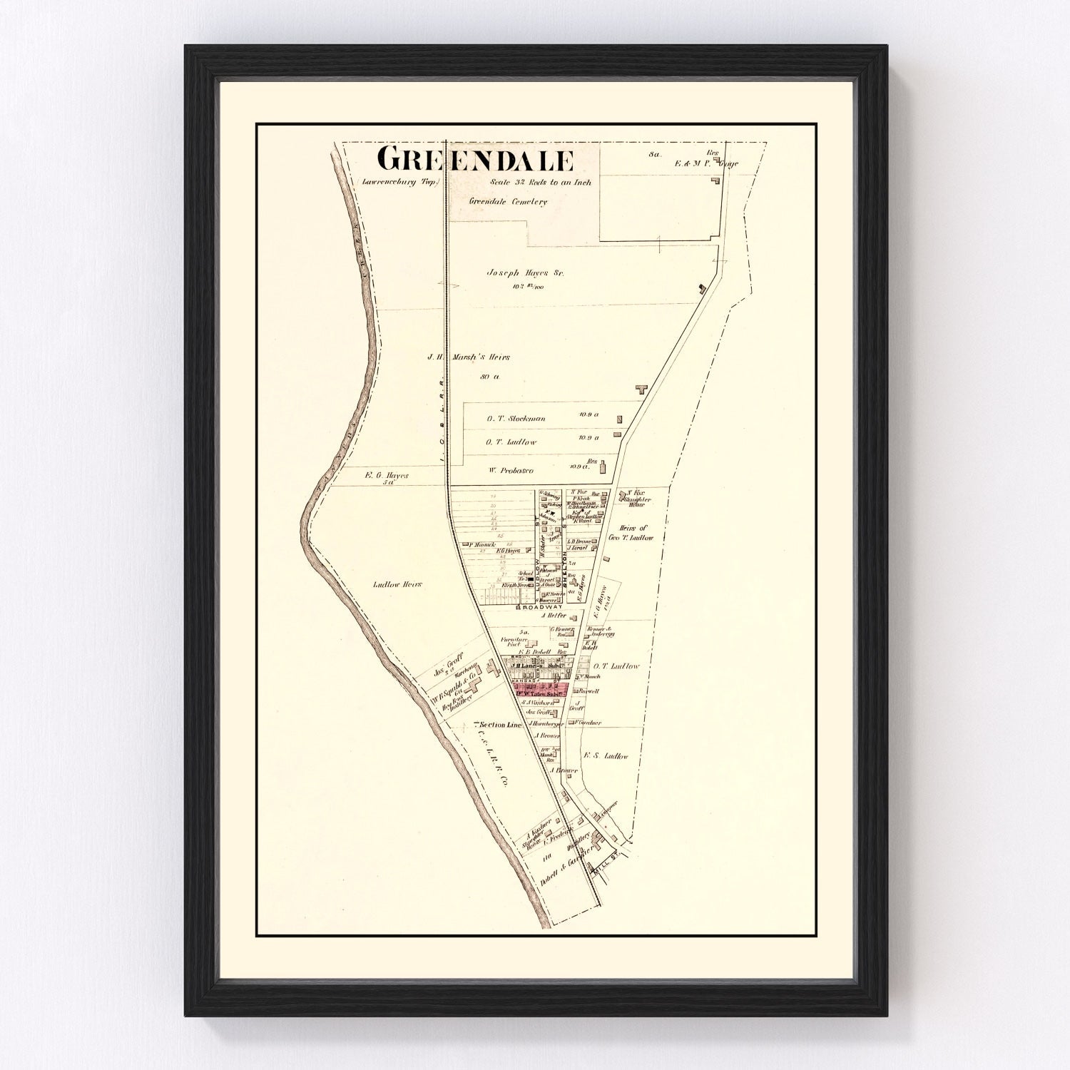Vintage Map of Greendale, Indiana 1875