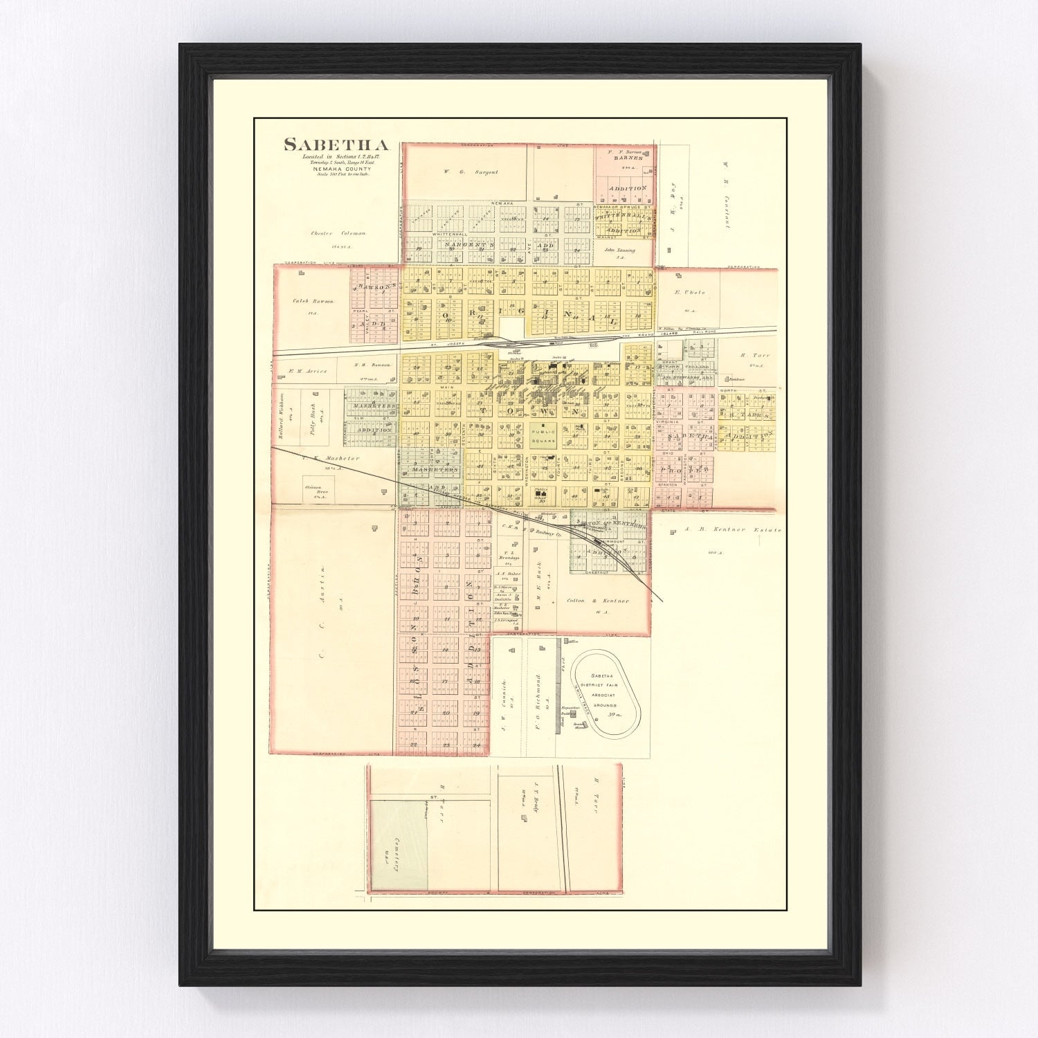 Vintage Map of Sabetha, Kansas 1887