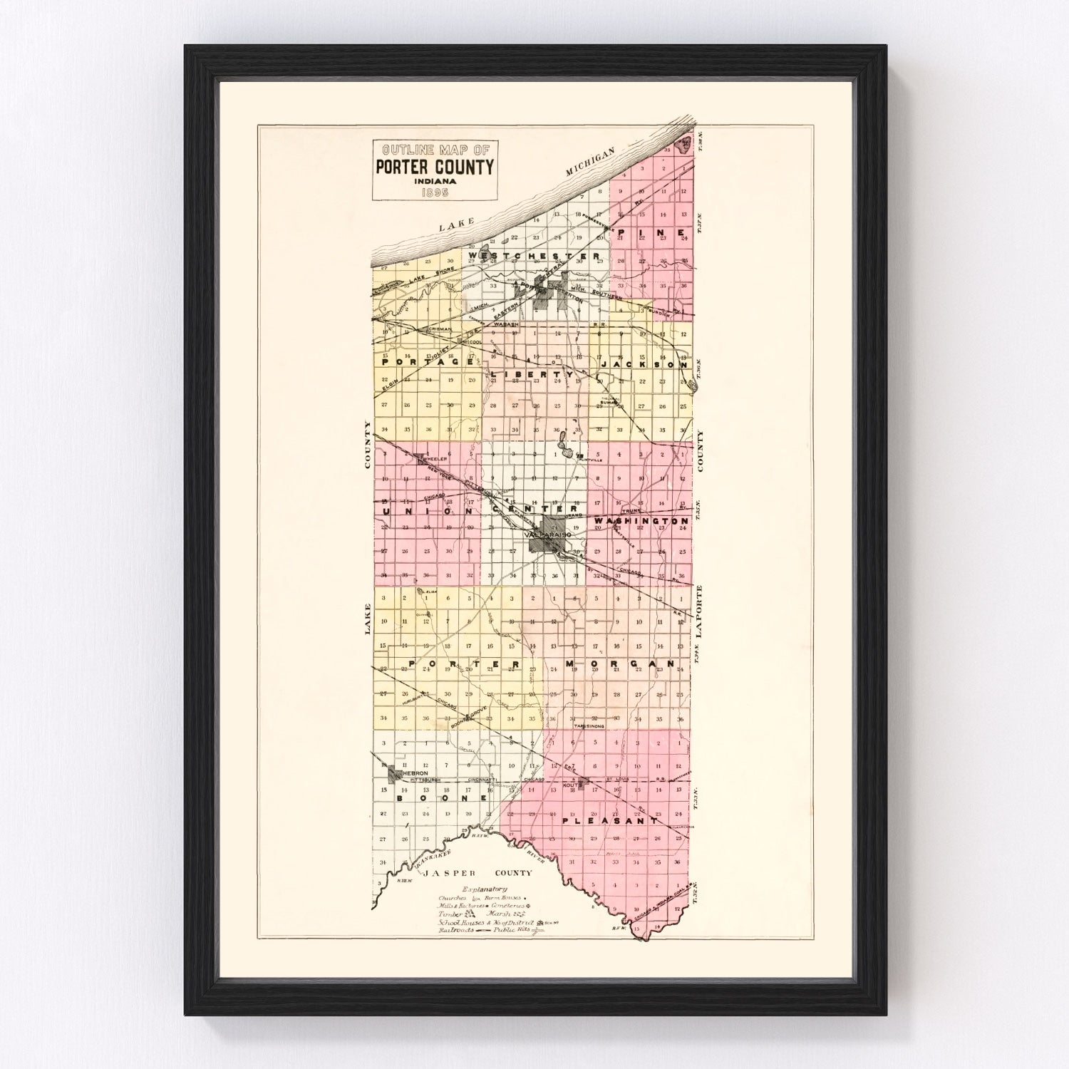 Vintage Map of Porter County, Indiana 1895