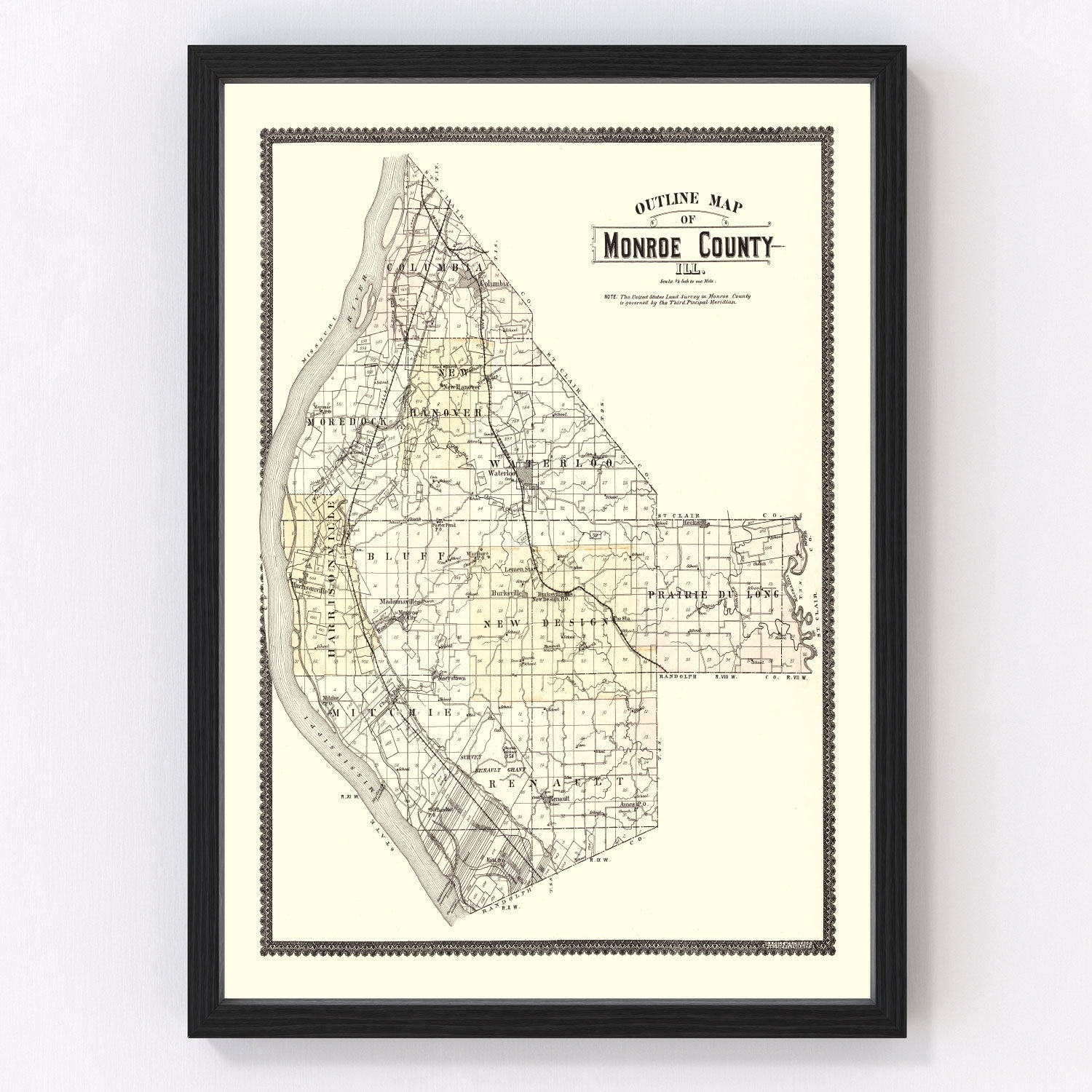 Vintage Map of Monroe County, Illinois 1901