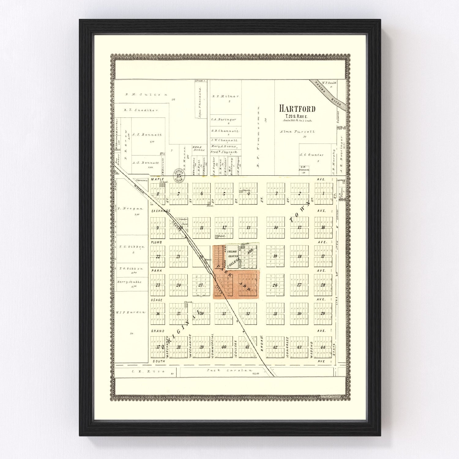 Vintage Map of Hartford, Kansas 1901