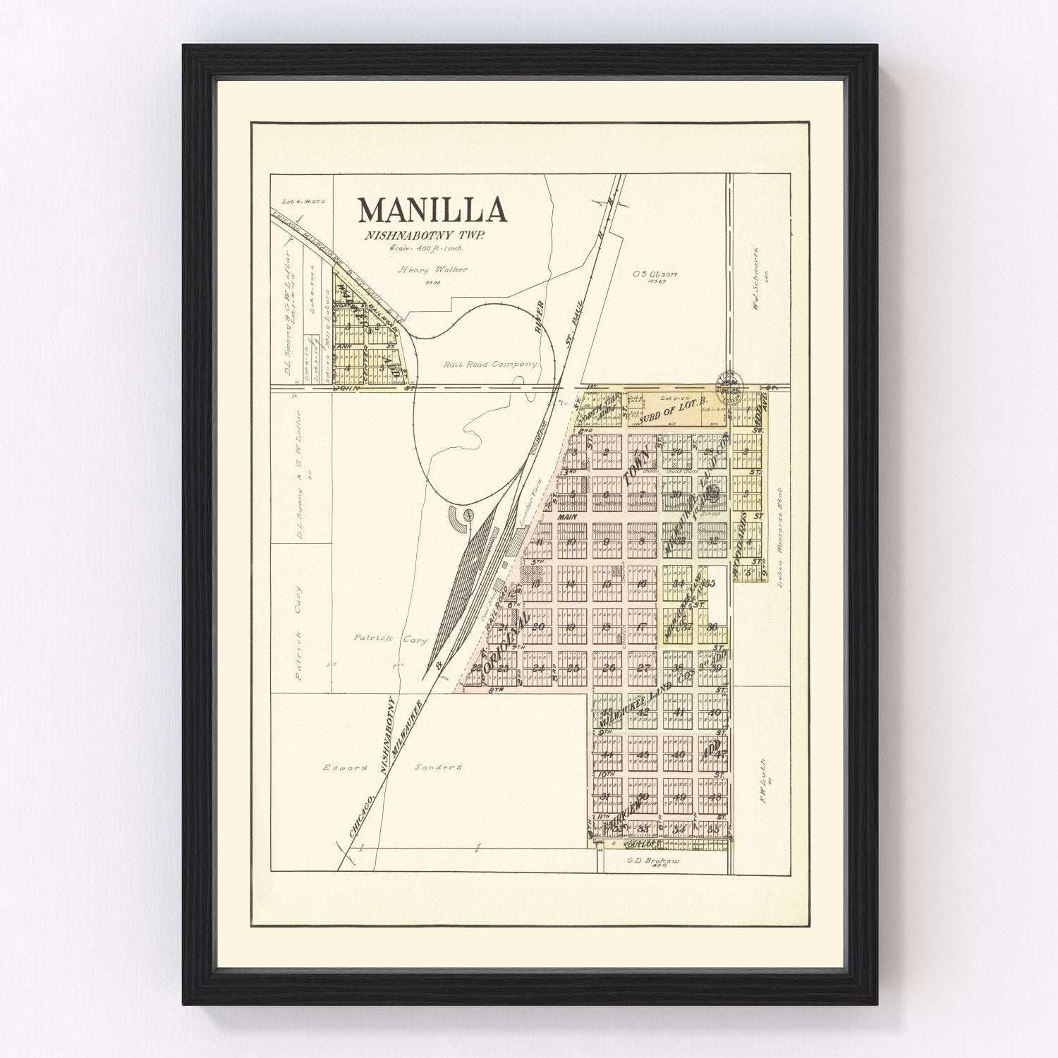 Vintage Map of Manilla, Iowa 1908