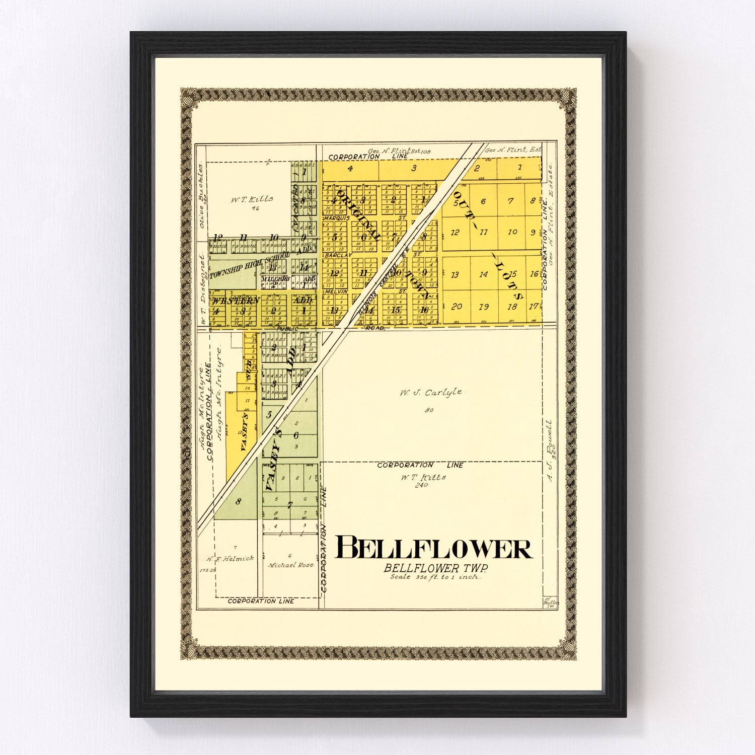 Vintage Map of Bellflower, Illinois 1914